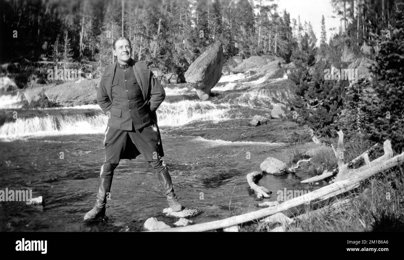 LEONARD CLAPHAM (later TOM LONDON) on set location candid during filming in Yellowstone National ...