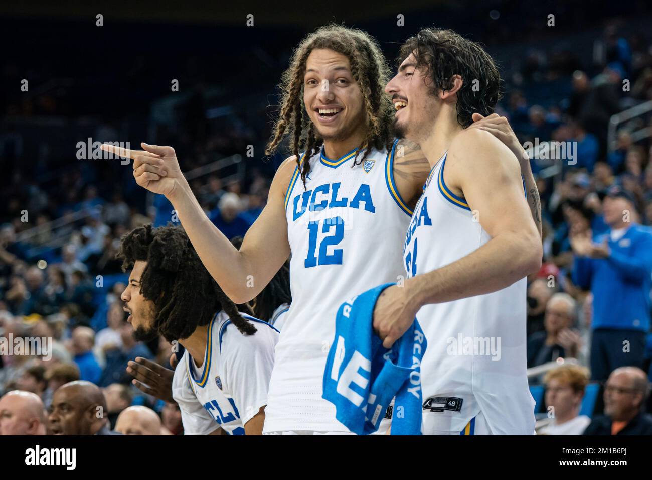 UCLA Bruins forward Mac Etienne (12) and guard Jaime Jaquez Jr. (24 ...