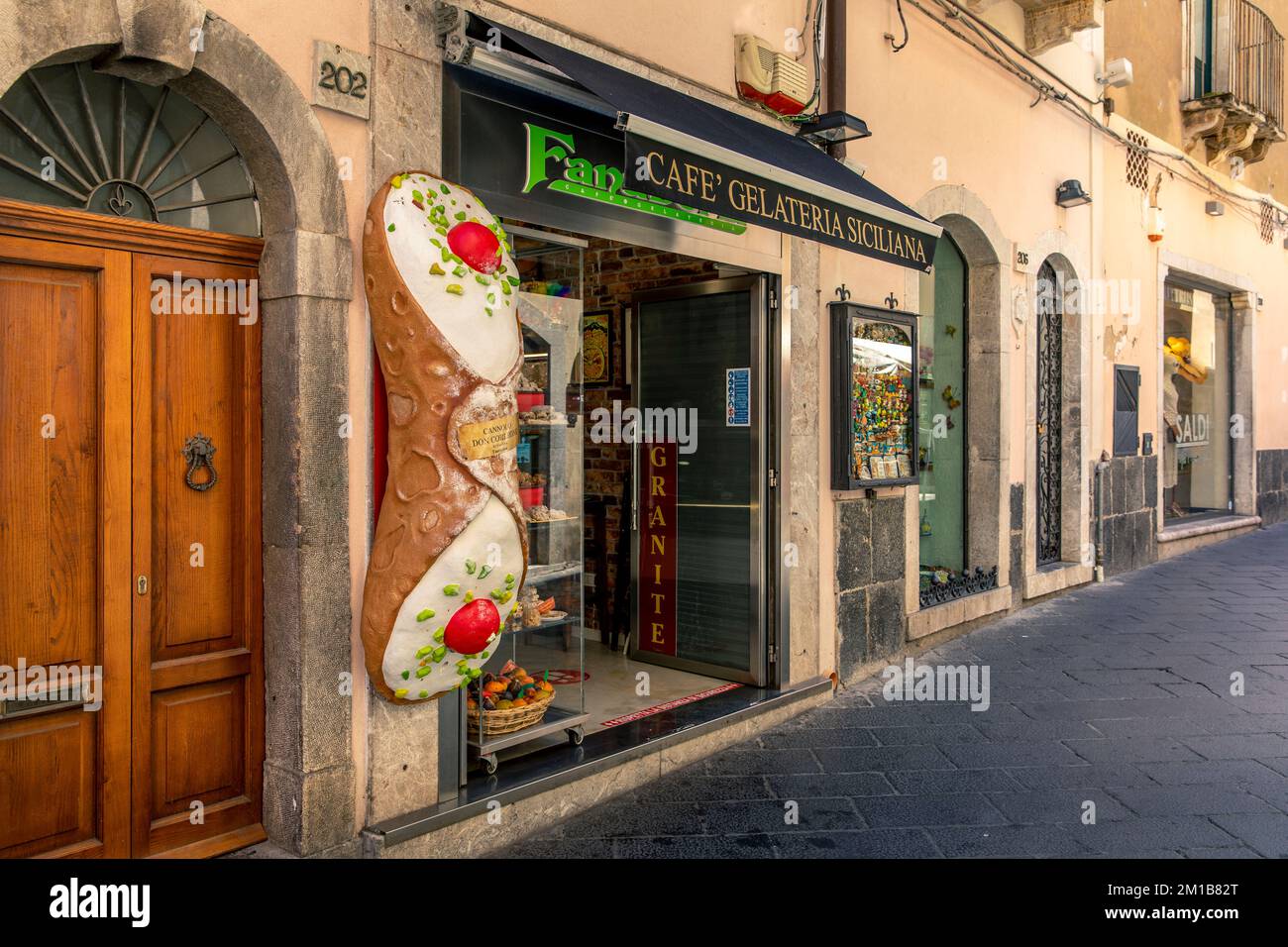 Taormina, Sicily, Italy - July 23, 2020: Sicilian mega cannoli ...