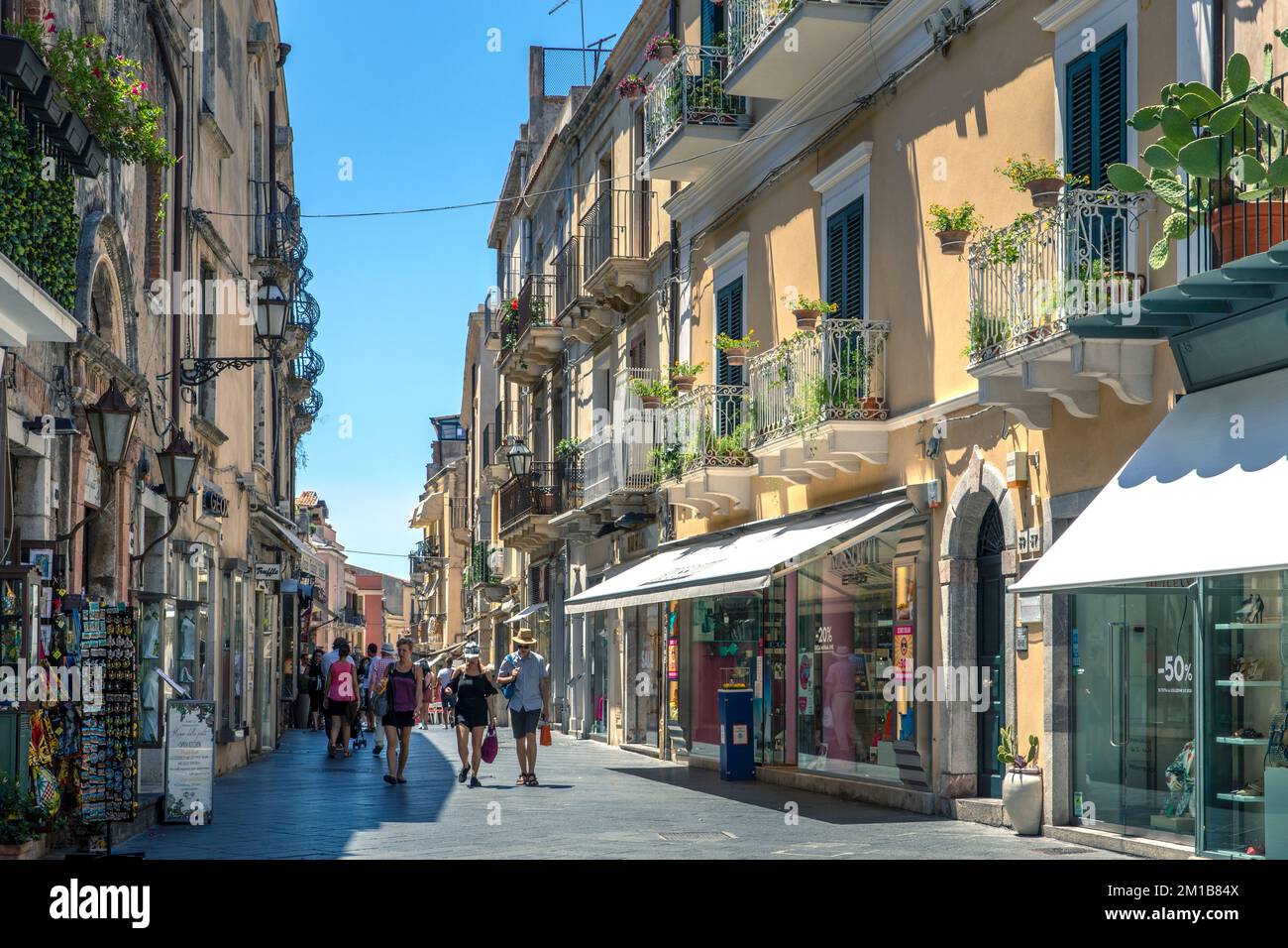 Taormina, Sicily, Italy - July 23, 2020: The main street, Corso Umberto ...