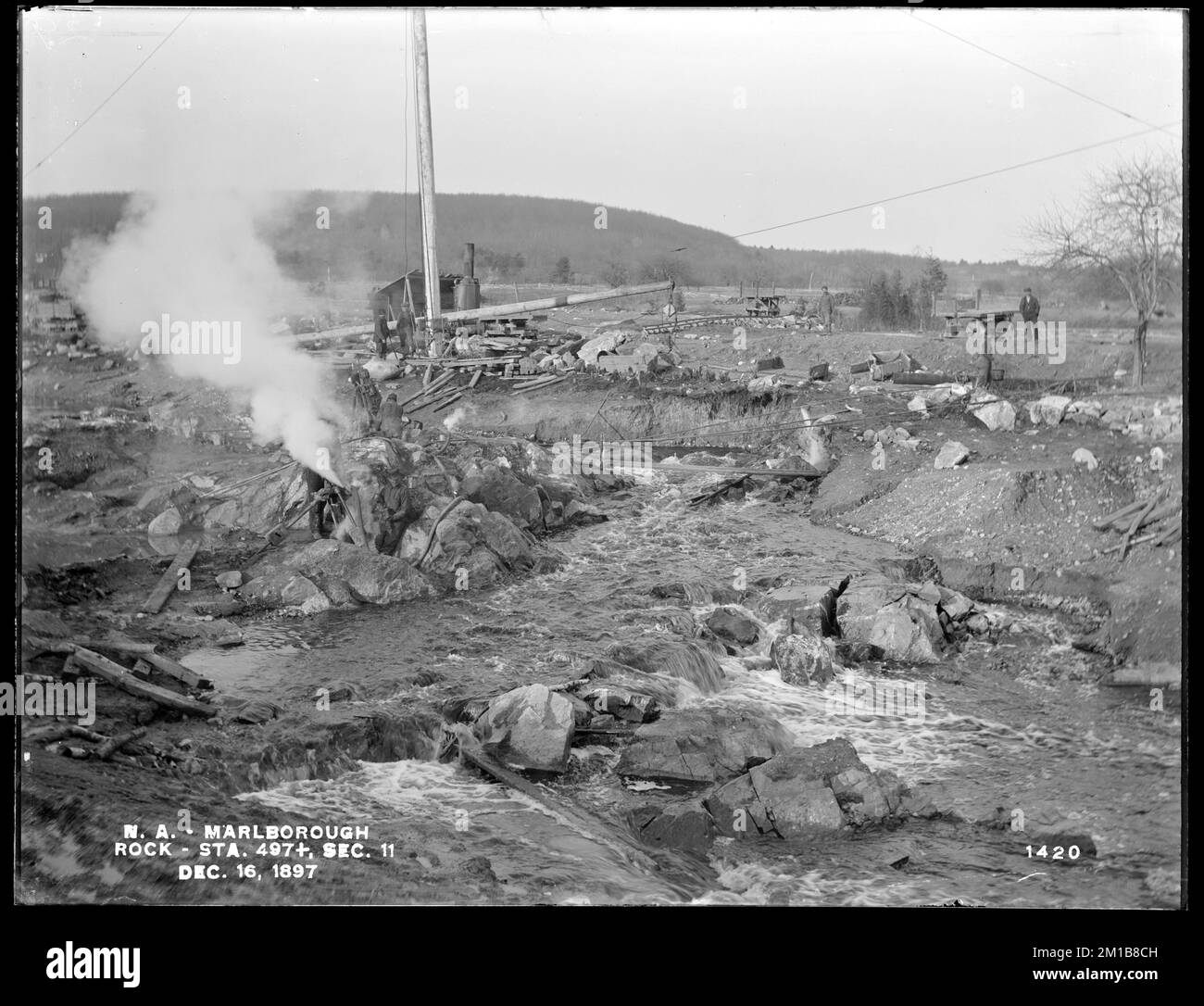 Wachusett Aqueduct, rock above Stratton Bridge, Section 11, station 497 ...