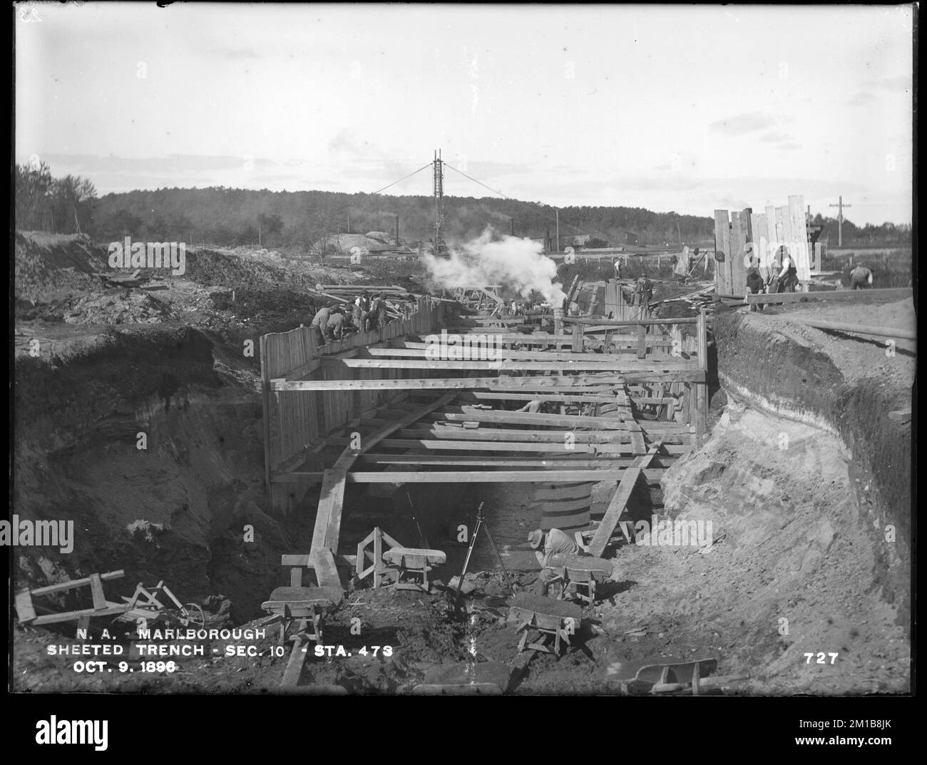 Wachusett Aqueduct, sheeted trench below railroad, station 473, Section ...