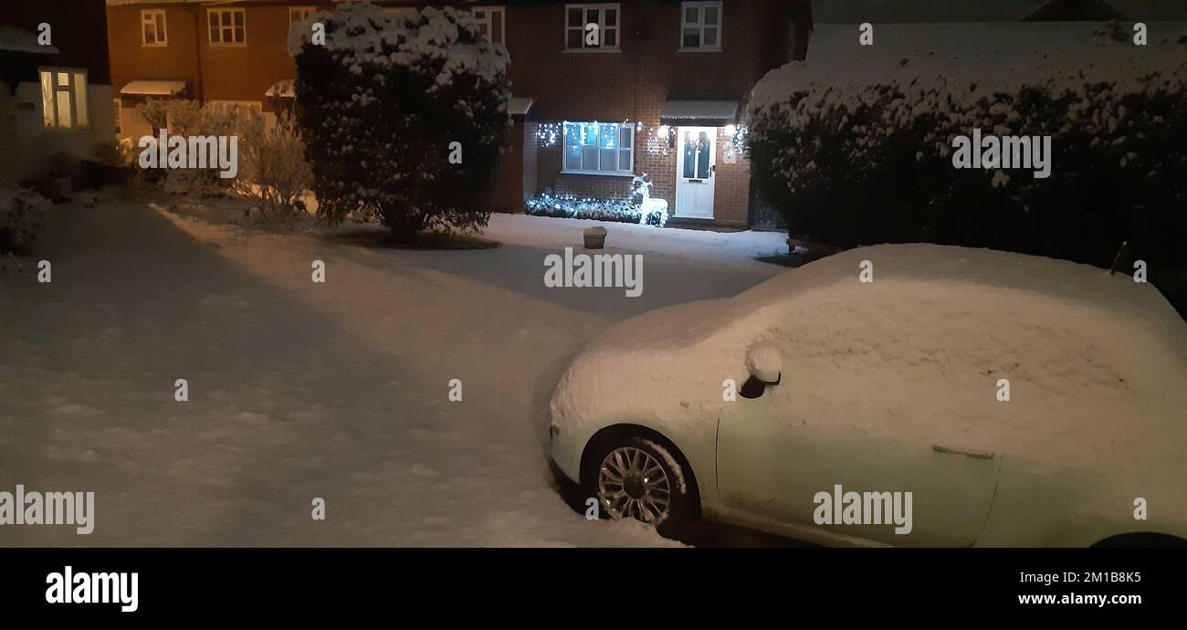 Snow on the ground in Billericay, Essex. Snow and ice have swept across ...