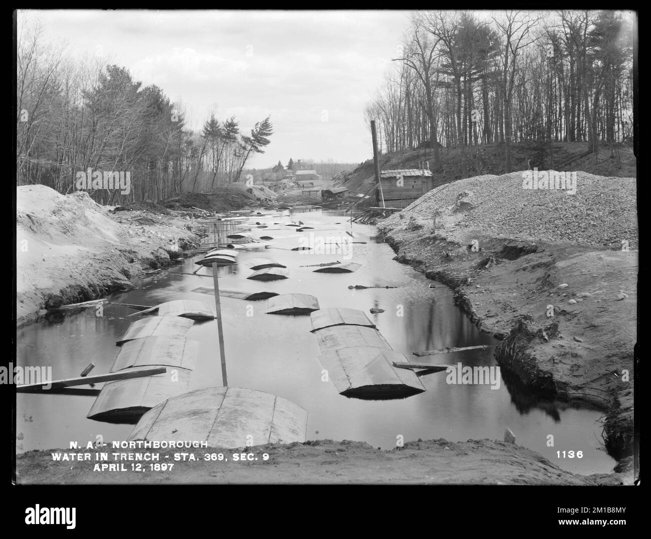 Wachusett Aqueduct, trench, full of water, in swamp, Section 9, station ...