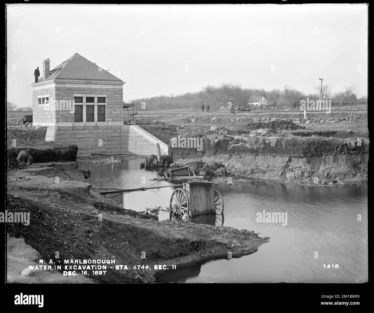 Wachusett Aqueduct, water in excavation just below Terminal Chamber ...