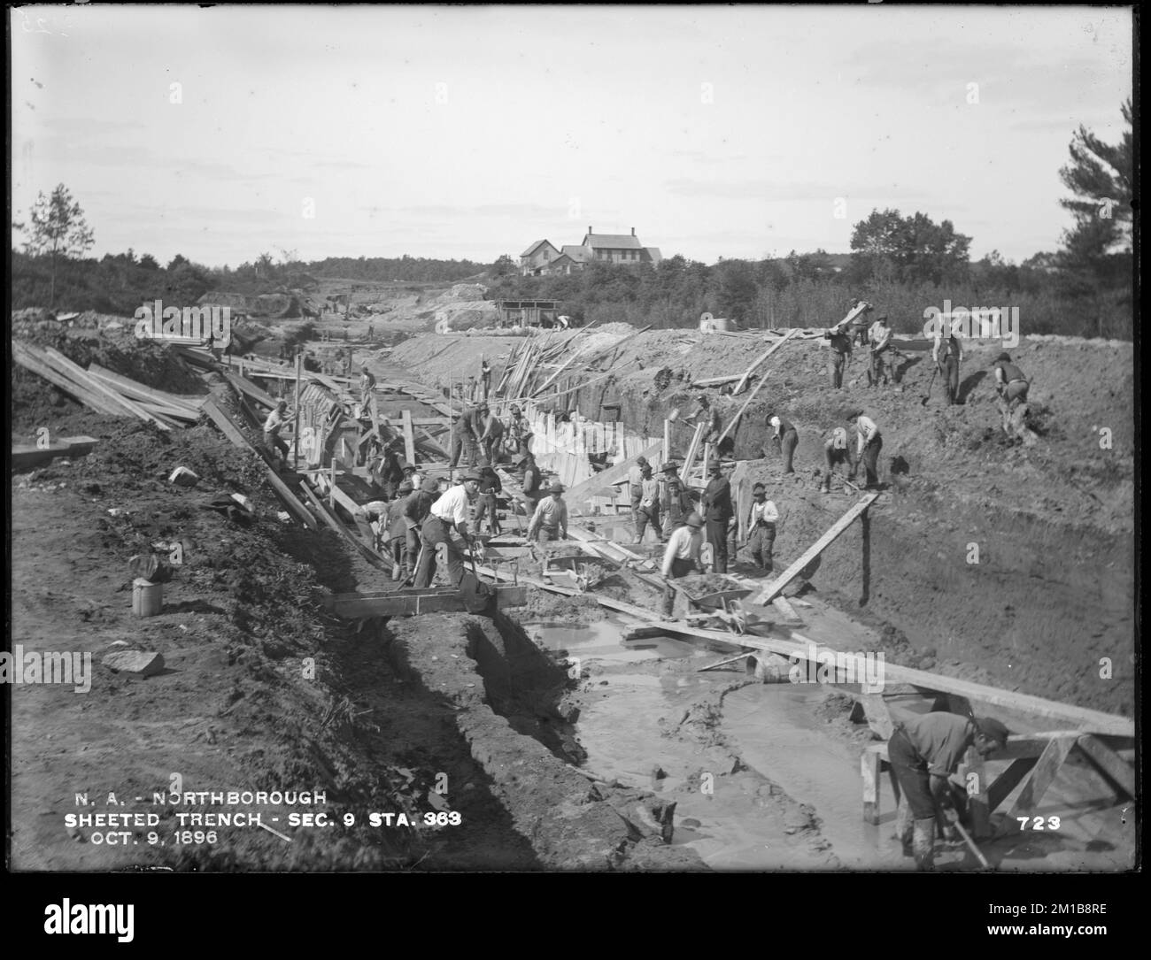 Wachusett Aqueduct, work in swamp; sheeted trench, station 363, Section ...