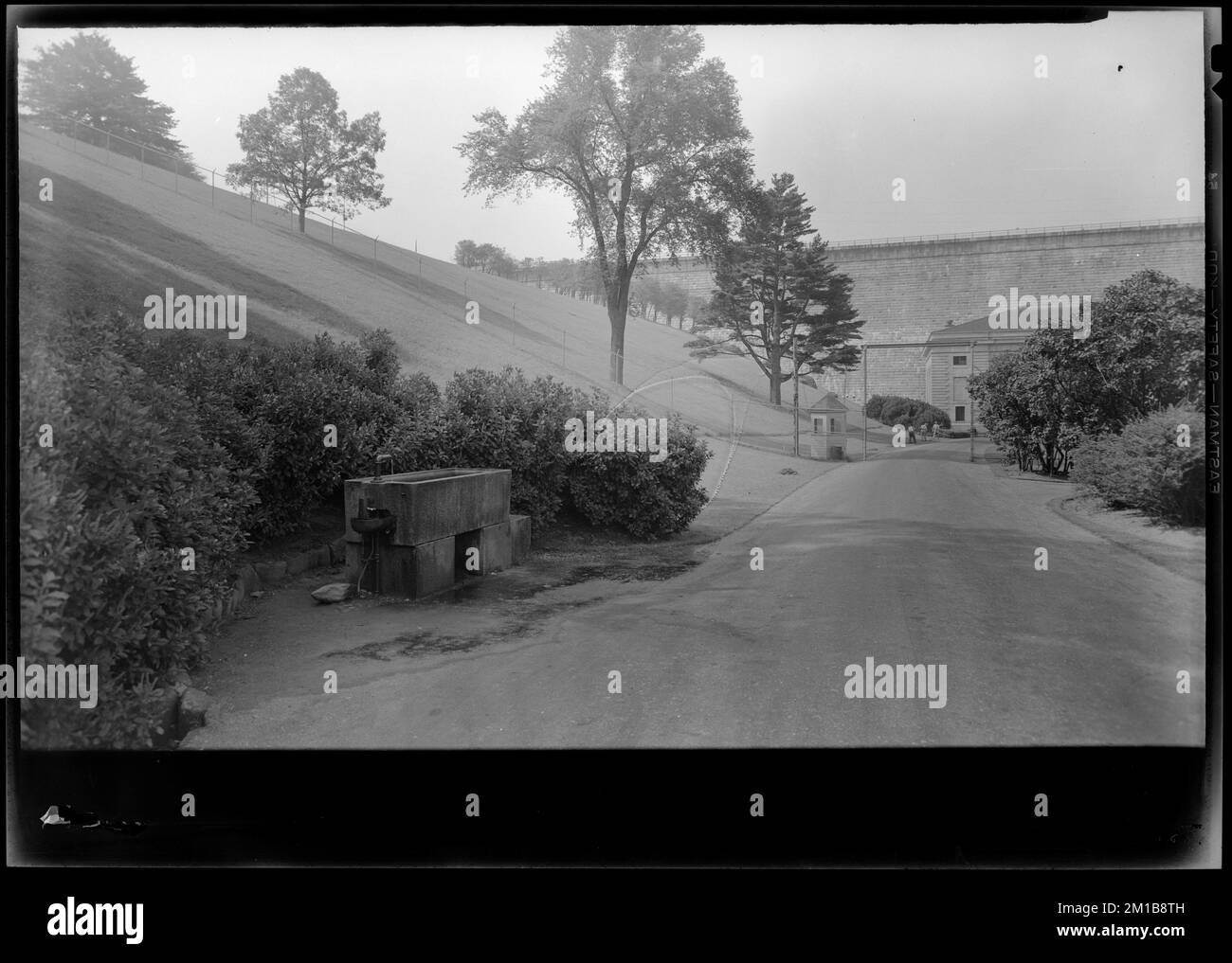 Wachusett Dam and Grounds, Lower Gatehouse, looking along entrance road ...