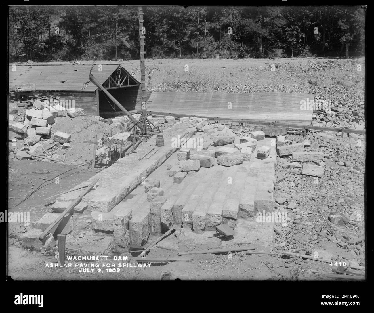 Wachusett Dam, Ashlar paving for spillway, Clinton, Mass., Jul. 2, 1902 ...