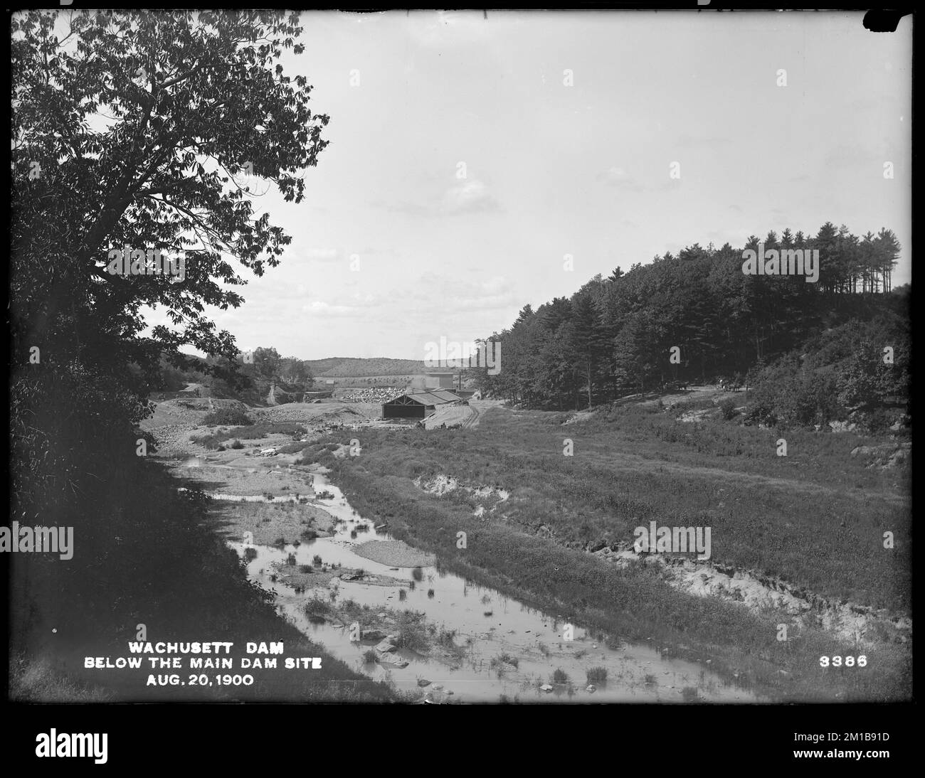 Wachusett Dam, below the main dam site, looking upstream, Clinton, Mass ...