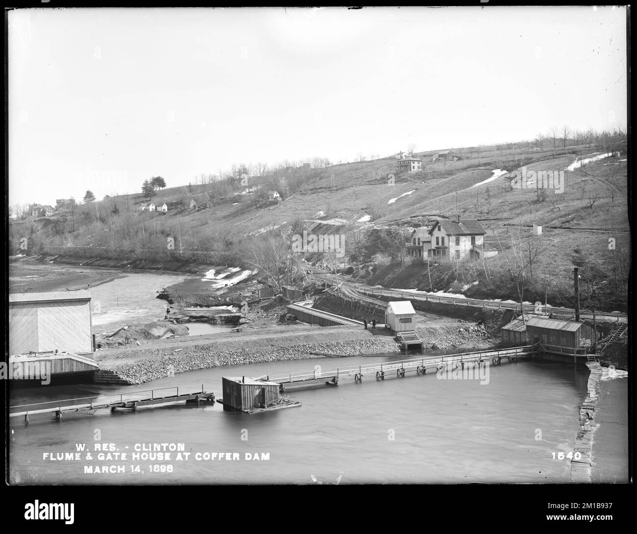 Wachusett Dam, cofferdam, main flume and gatehouse, main dam site, from ...