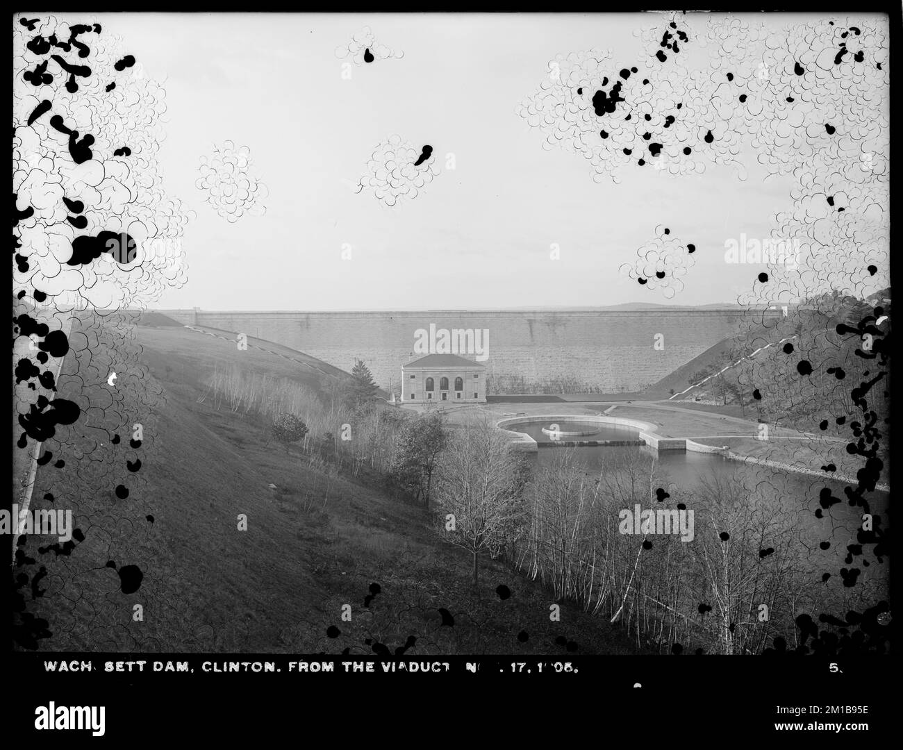 Wachusett Dam, downstream face of dam, from the viaduct, Clinton, Mass ...