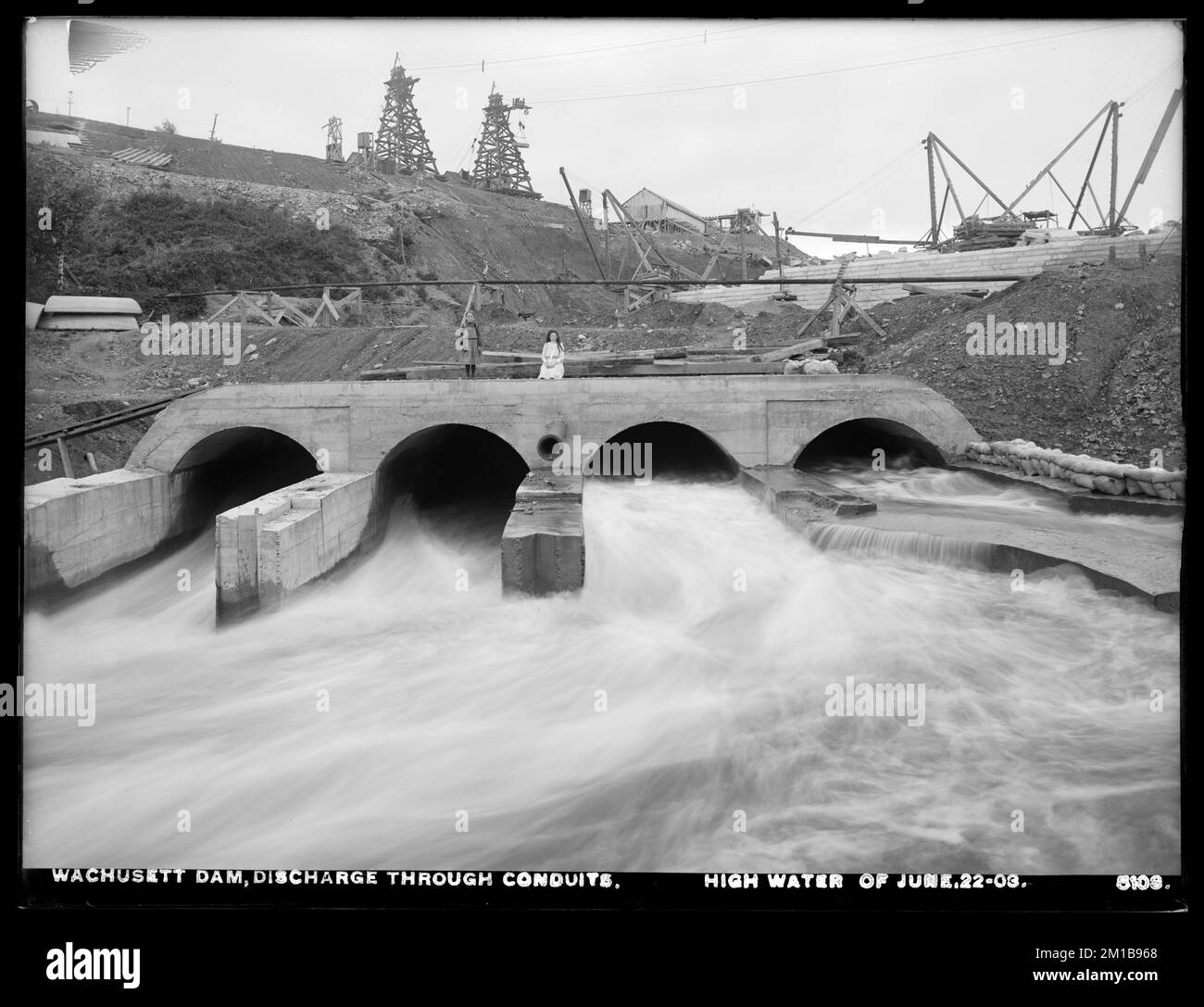 Wachusett Dam, discharge through conduits, high water, Clinton, Mass ...