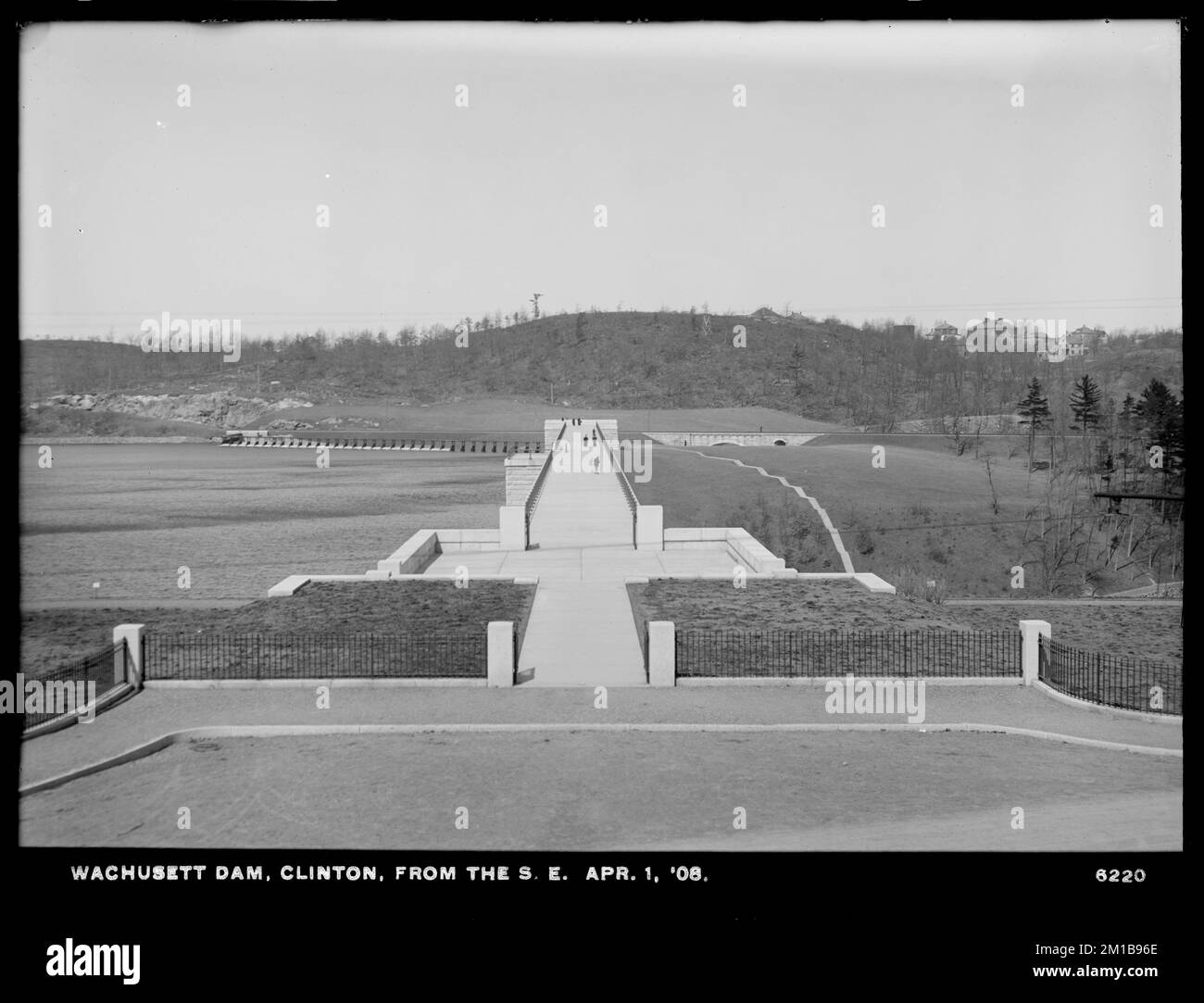 Wachusett Dam, dam, from the southeast, Boylston Street entrance ...