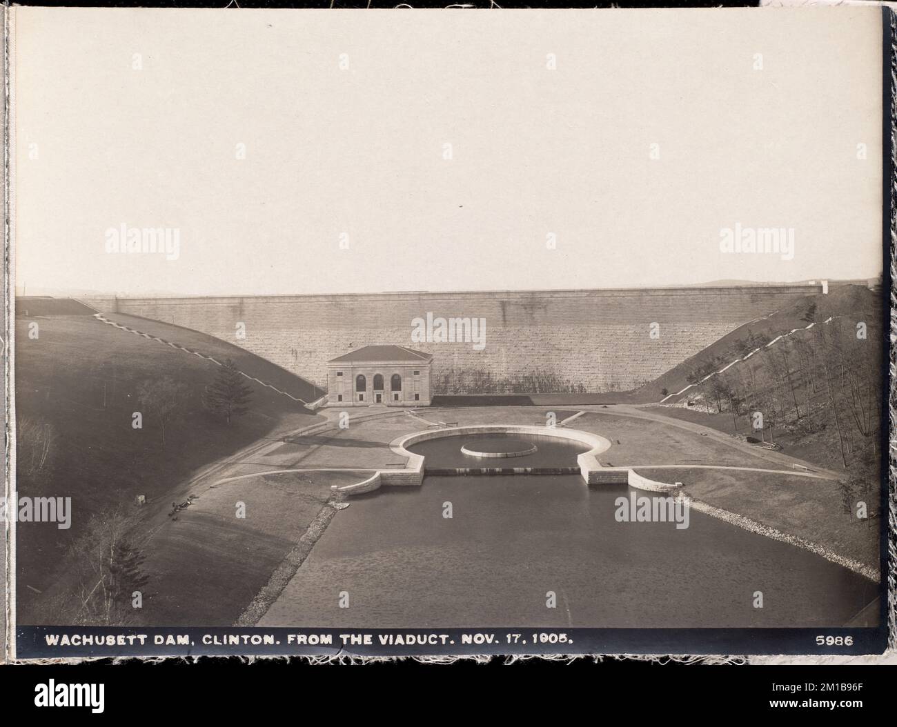 Wachusett Dam, downstream face of dam, from the viaduct, construction ...