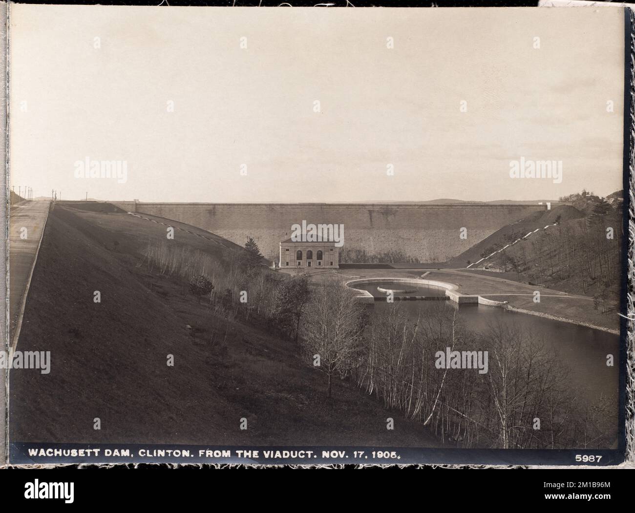 Wachusett Dam, downstream face of dam, from the viaduct, Clinton, Mass ...