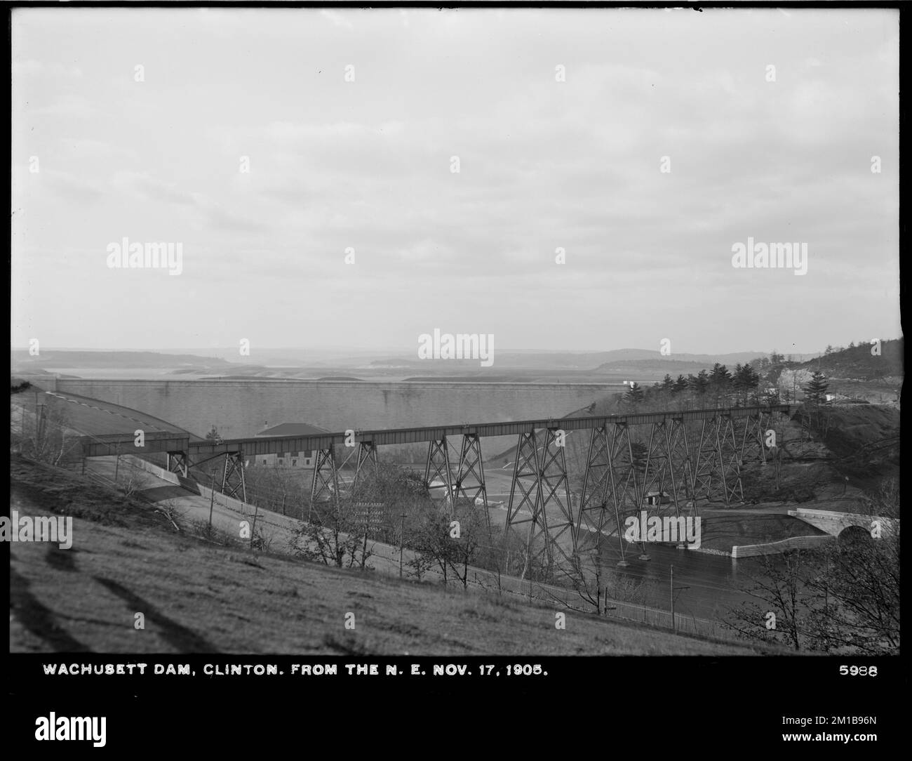 Wachusett Dam, downstream face of dam, from the northeast, viaduct ...