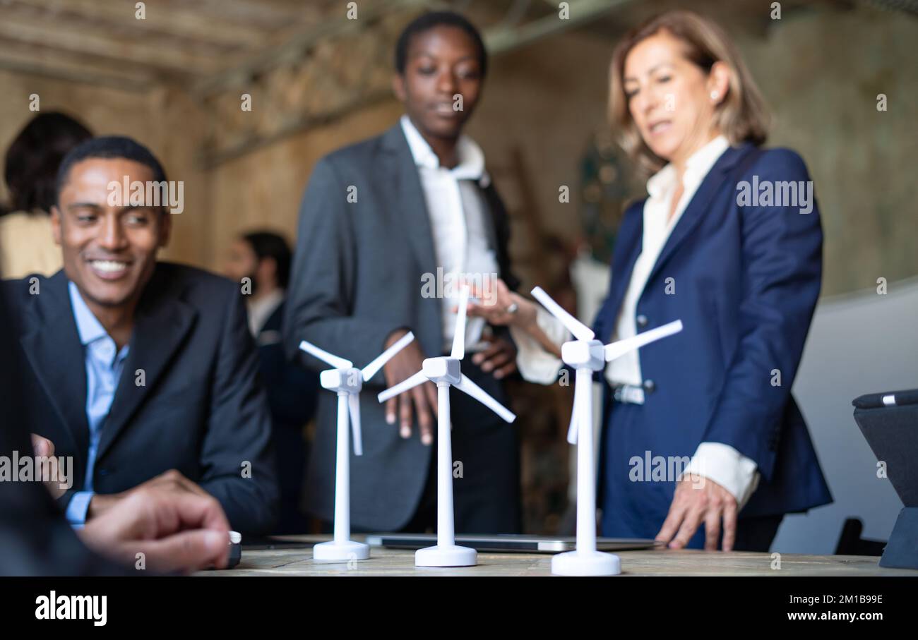 Professional wind engineers studyind a new innovative energy project ...