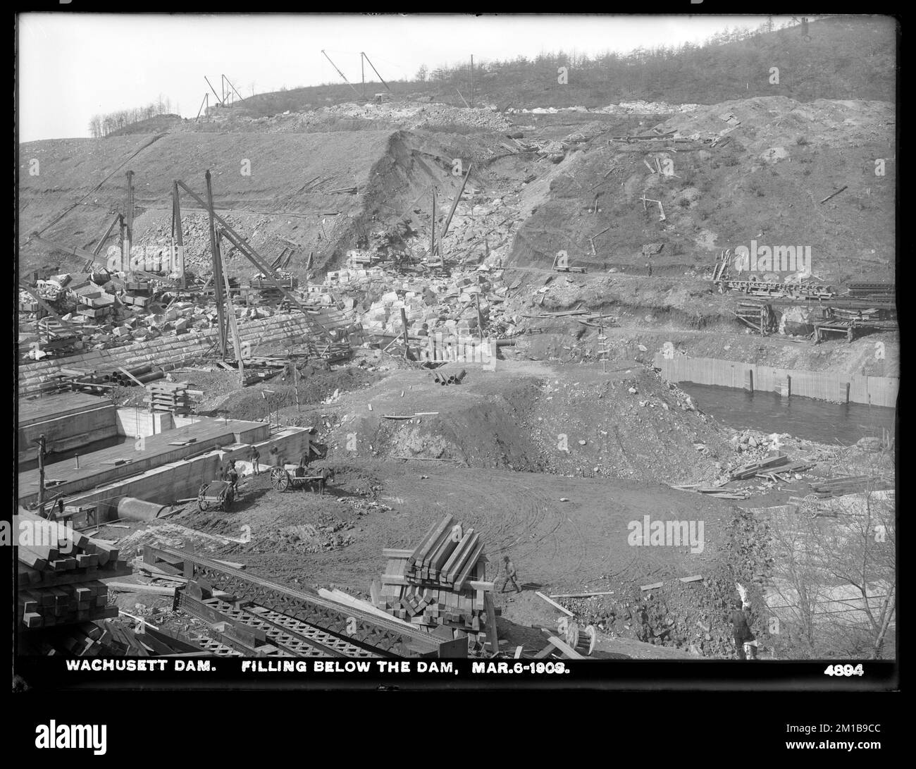Wachusett Dam, filling below the dam, Clinton, Mass., Mar. 6, 1903 ...