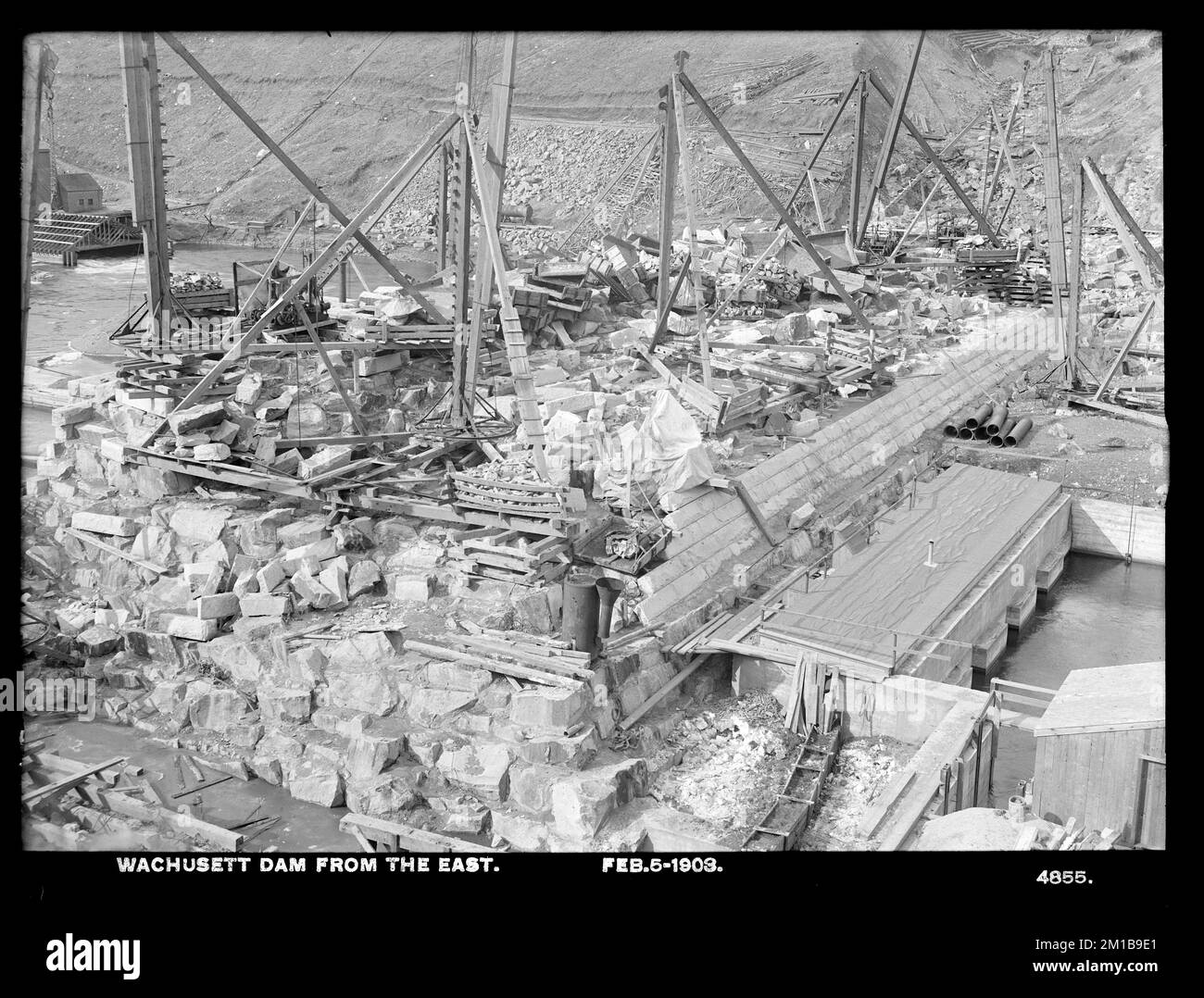 Wachusett Dam, from the east, Clinton, Mass., Feb. 5, 1903 , waterworks ...