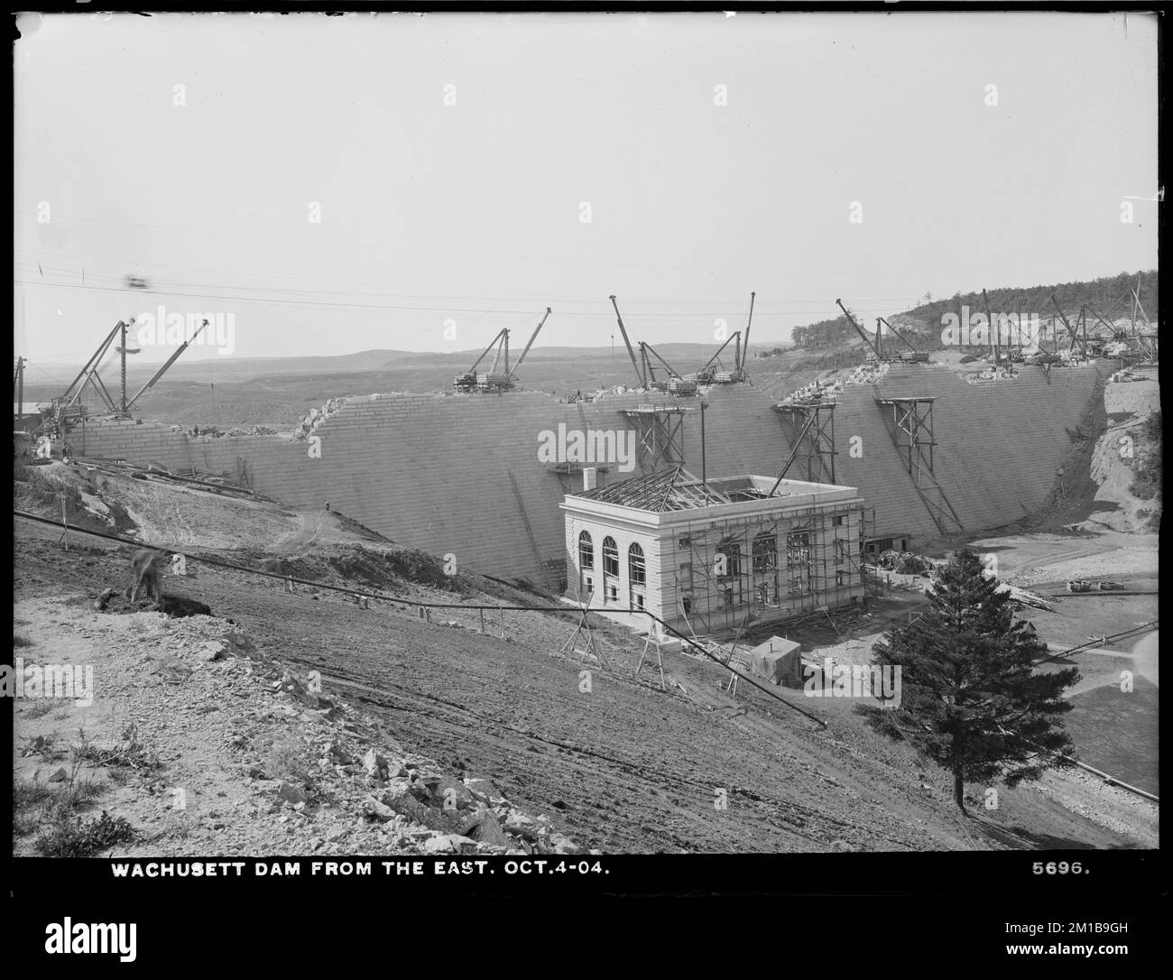 Wachusett Dam, from the east, Clinton, Mass., Oct. 4, 1904 , waterworks ...