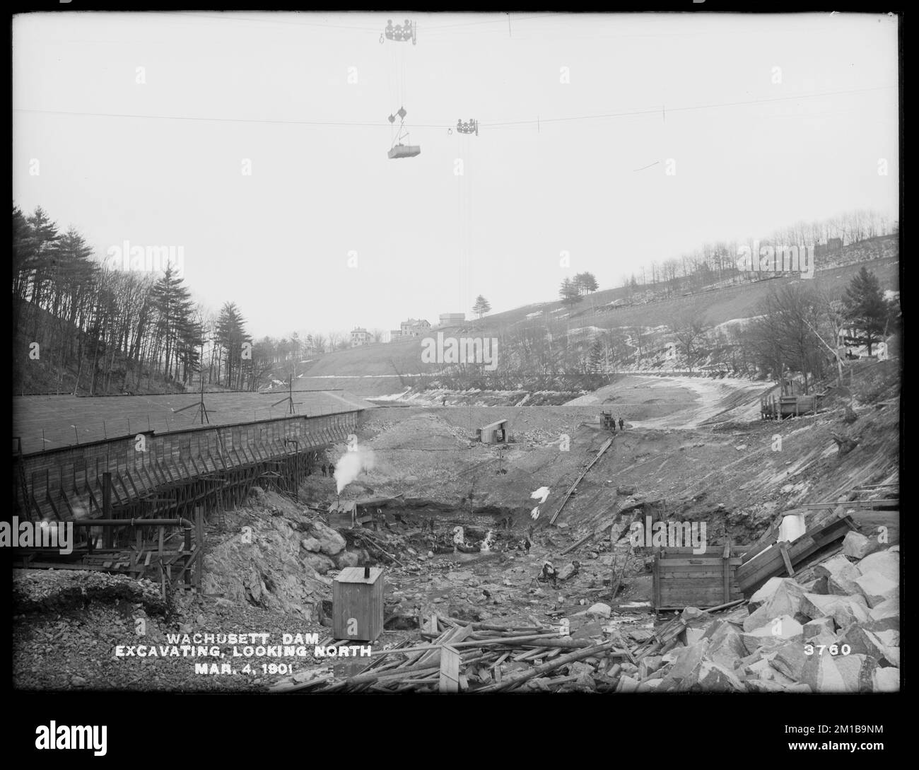 Wachusett Dam, general view of excavation, looking downstream (north ...