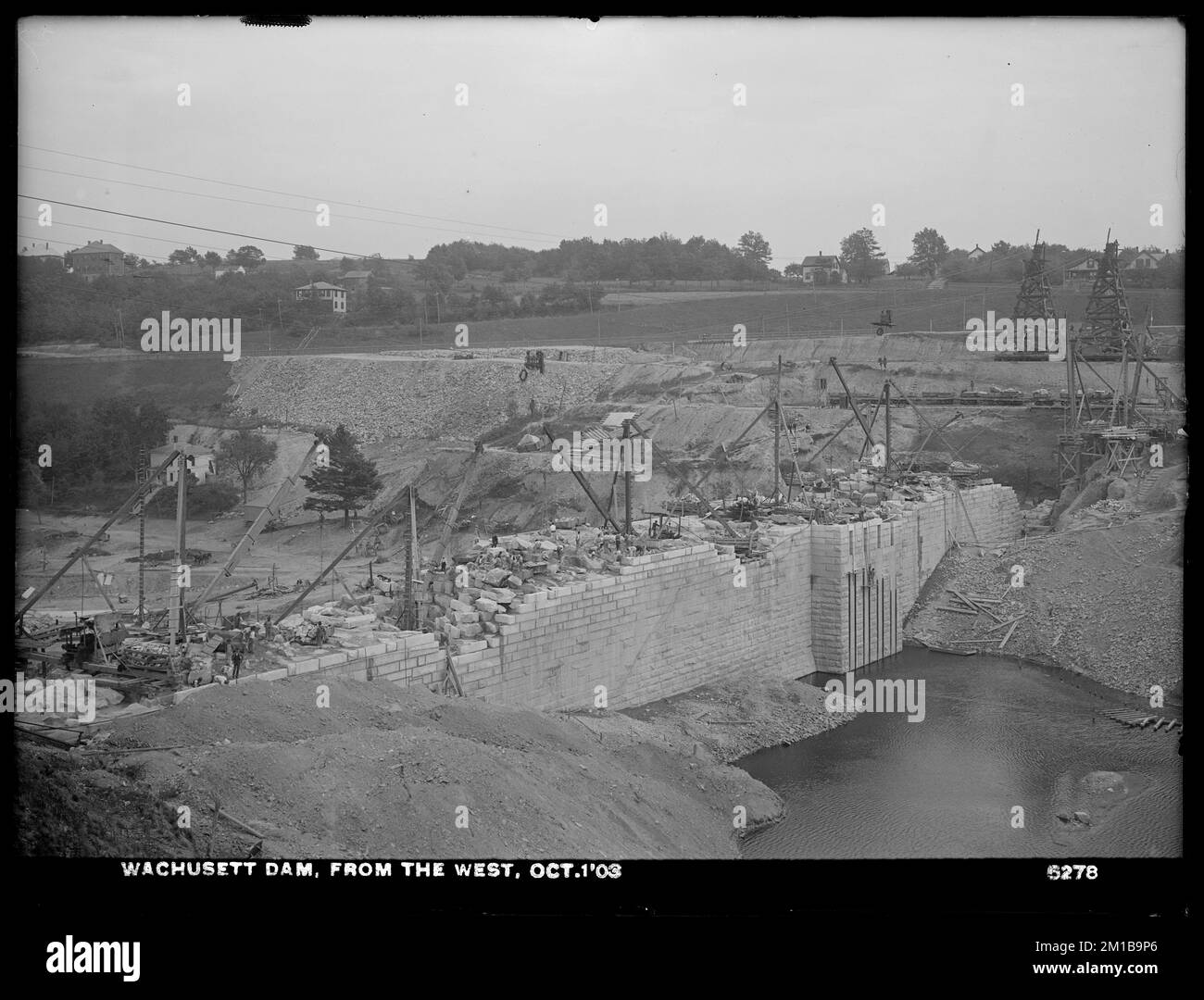 Wachusett Dam, from the west, Clinton, Mass., Oct. 1, 1903 , waterworks ...