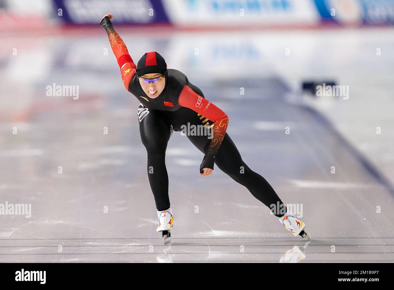 CALGARY, CANADA - DECEMBER 11: Qishi Li of China competing on the Women ...