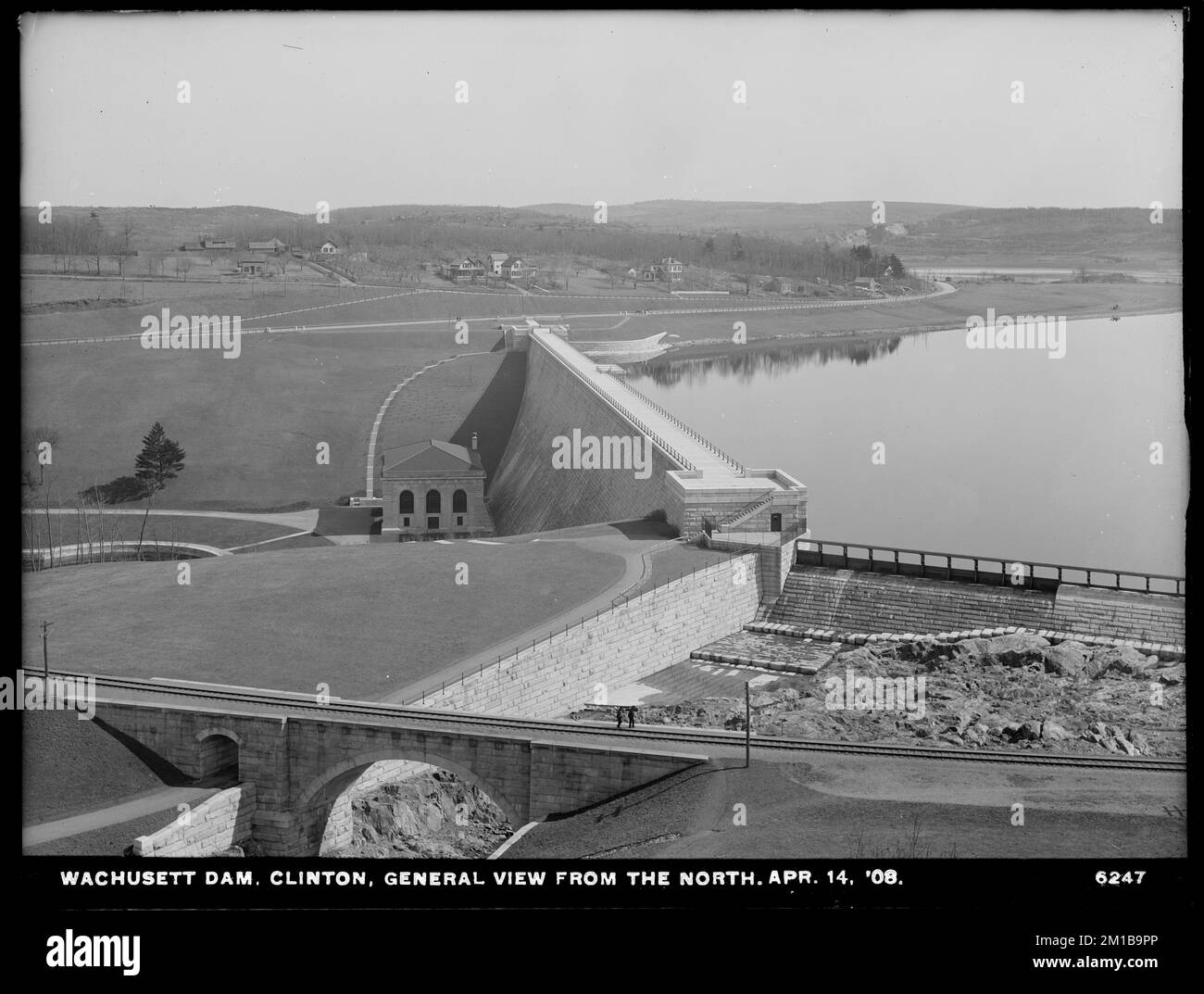 Wachusett Dam, general view of dam, from the north; with full reservoir ...