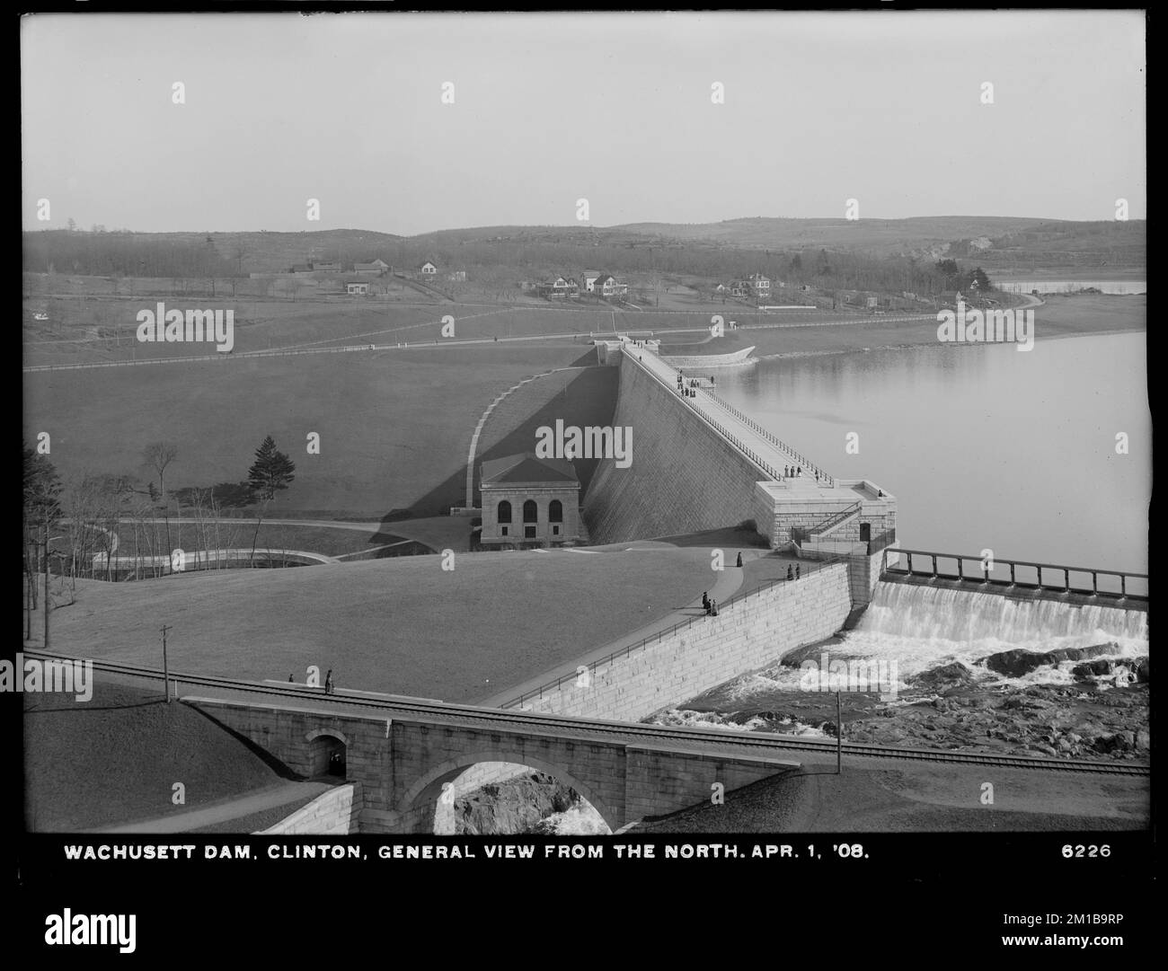 Wachusett Dam, general view of dam, from the north, Railroad Bridge ...