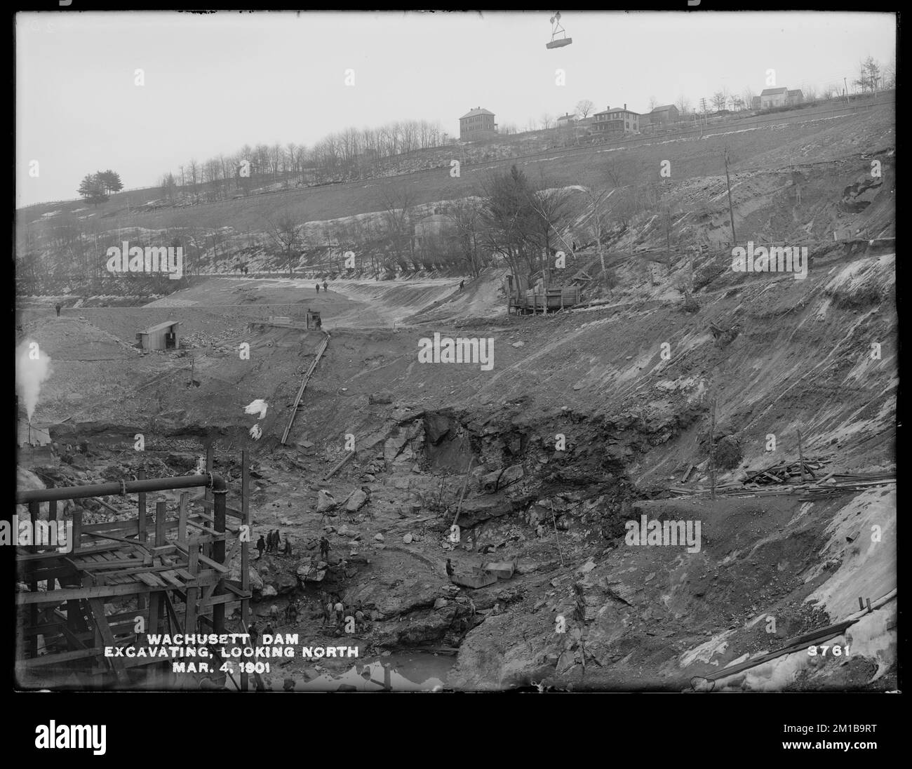 Wachusett Dam, general view of excavation, looking downstream (north ...