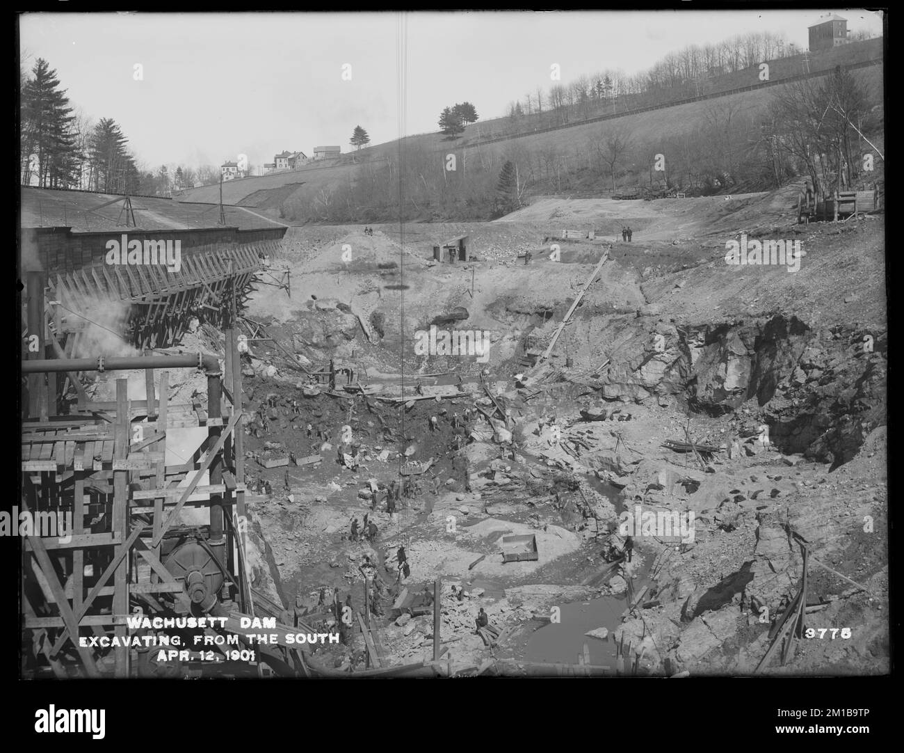 Wachusett Dam, general view of the excavation, looking downstream ...