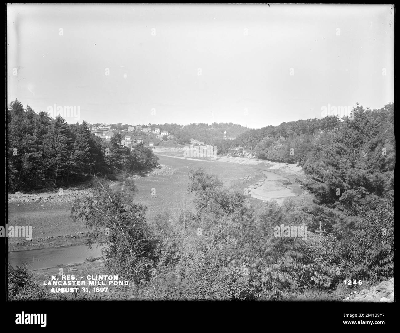 Wachusett Dam, Lancaster Mill pond (drawn down), below the main dam ...