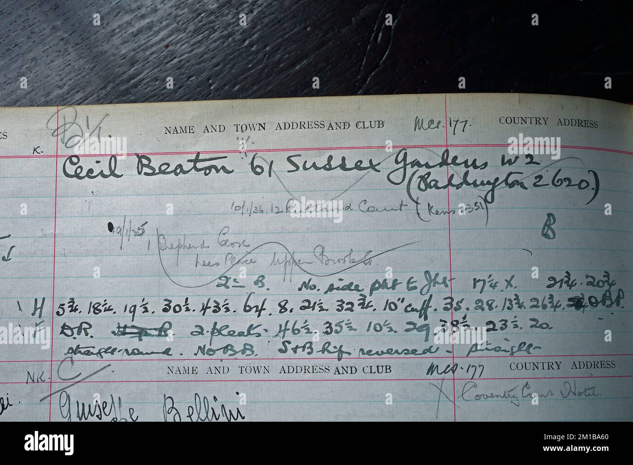 Historical order book with famous costumer Cecil Beaton at Anderson ...