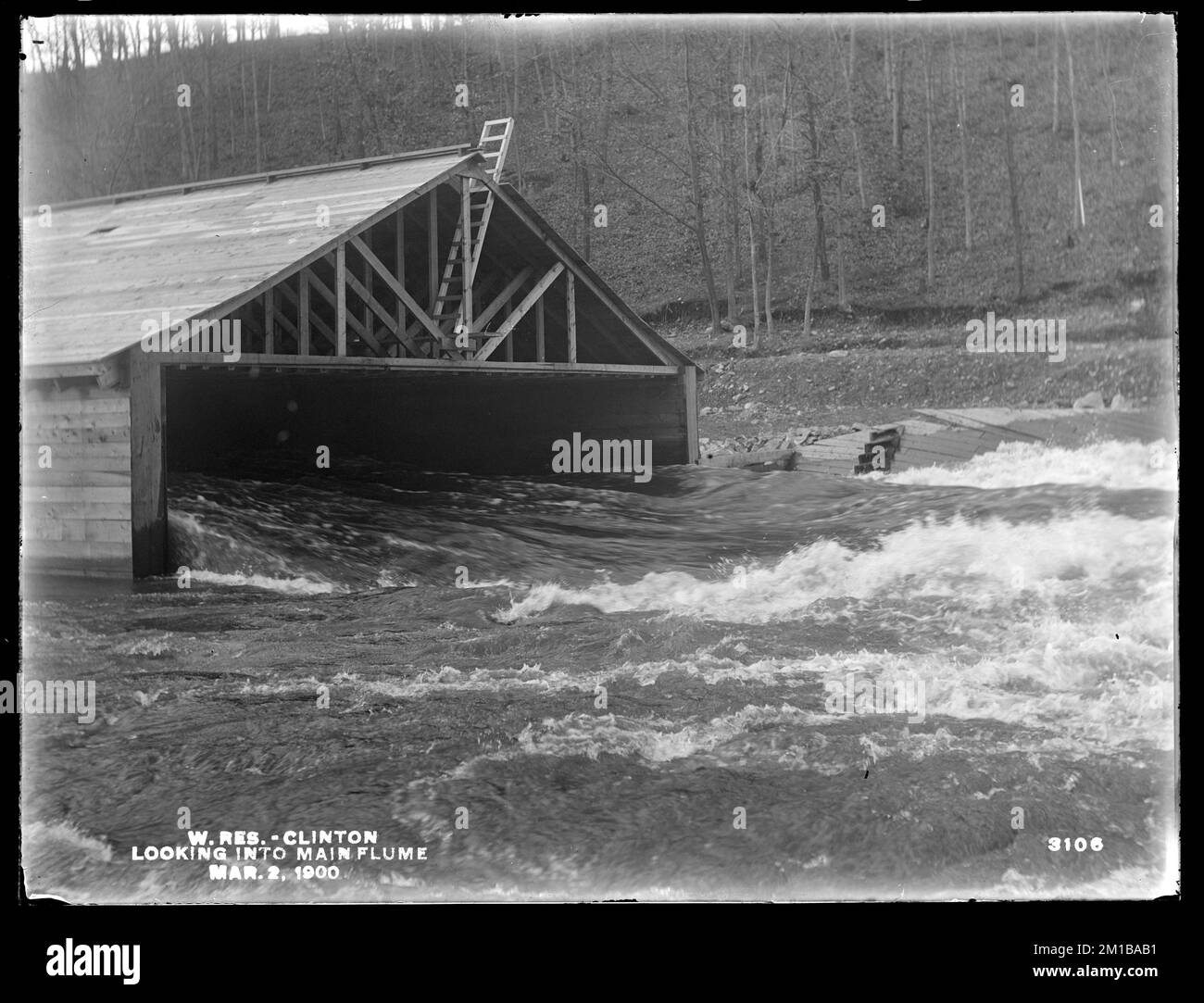 Wachusett Dam, looking into main flume, Clinton, Mass., Mar. 2, 1900 ...
