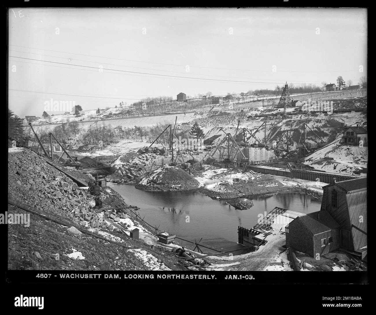Wachusett Dam, looking northeasterly, Clinton, Mass., Jan. 1, 1903 ...