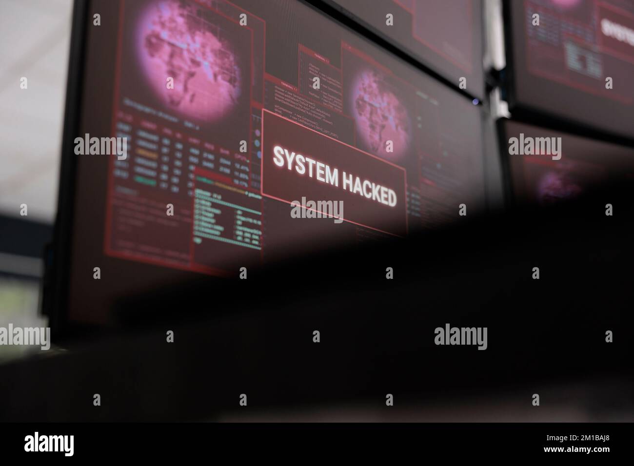 Web Developer Computer Showing Cyber Crime Attack On Monitor With Security Breach Error Message