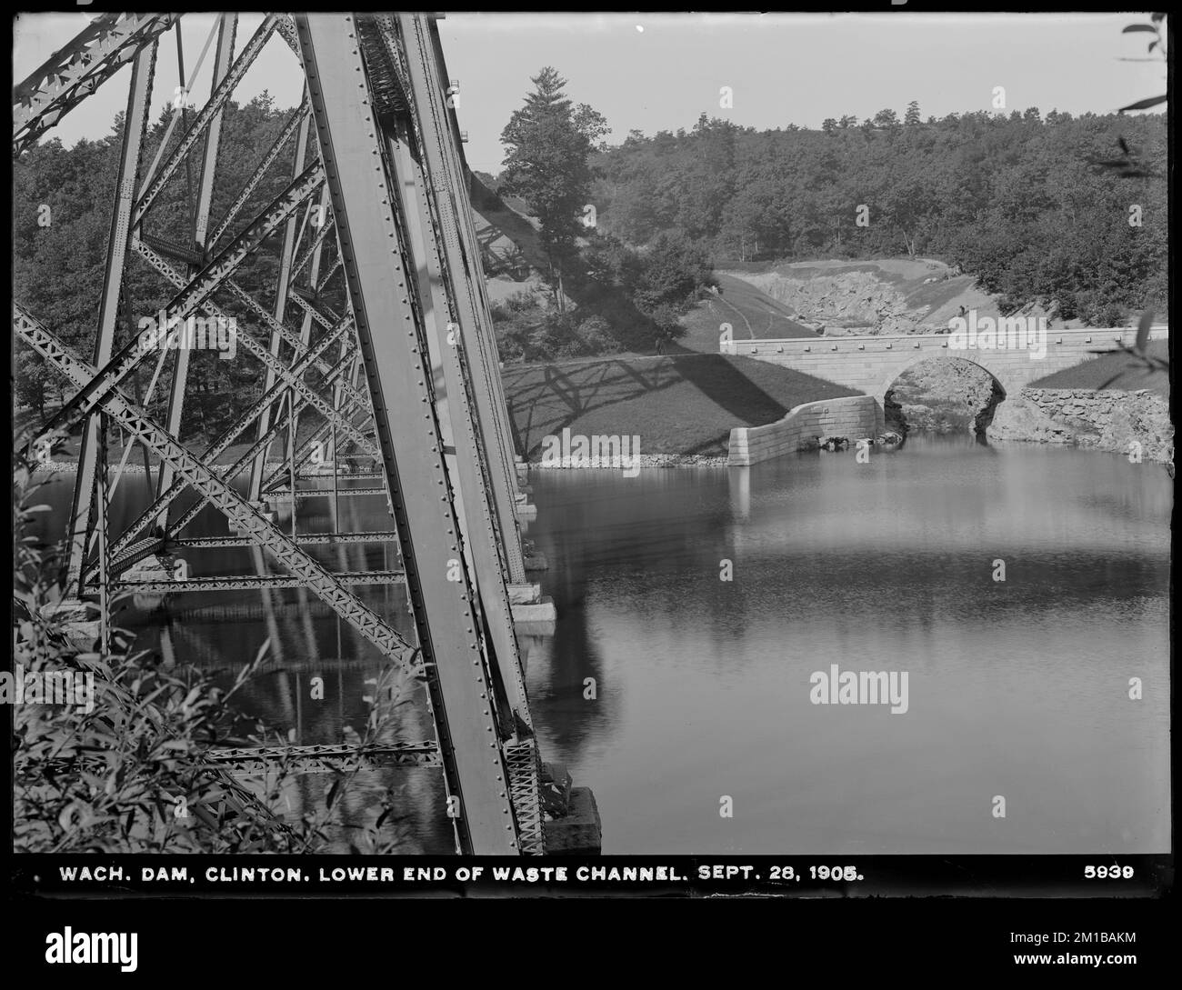 Wachusett Dam, lower end of waste channel, looking towards highway ...