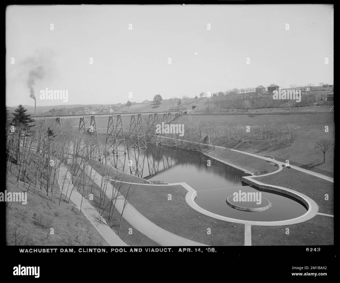 Wachusett Dam, pool and viaduct, looking east, Clinton, Mass., Apr. 14 ...