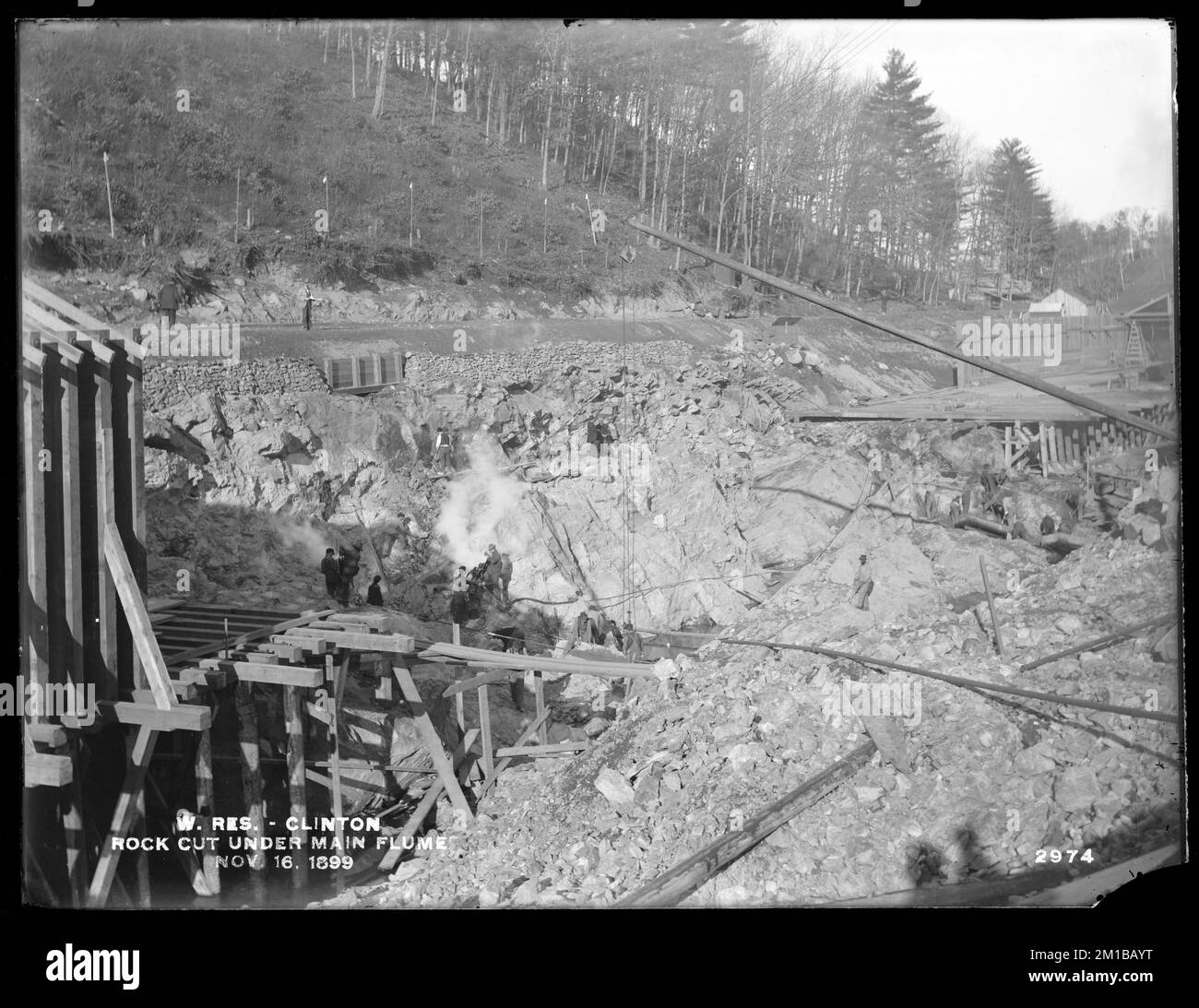 Wachusett Dam, rock cut under main flume, from the southwest, Clinton ...