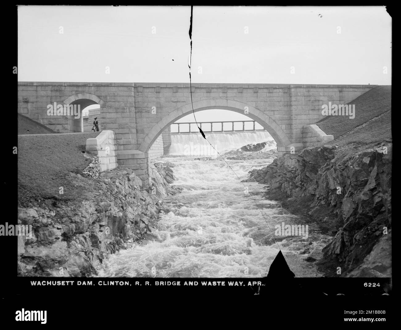 Wachusett Dam, railroad bridge and wasteway, overflow from reservoir ...