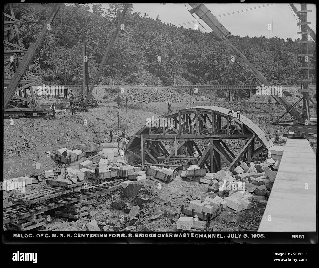 Wachusett Dam, relocation Central Massachusetts Railroad, centering for ...