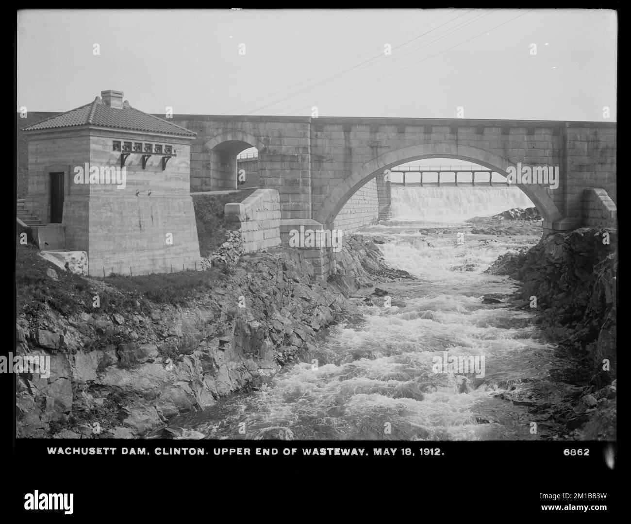 Wachusett Dam, upper end of waste channel, Lightning Arrester House ...