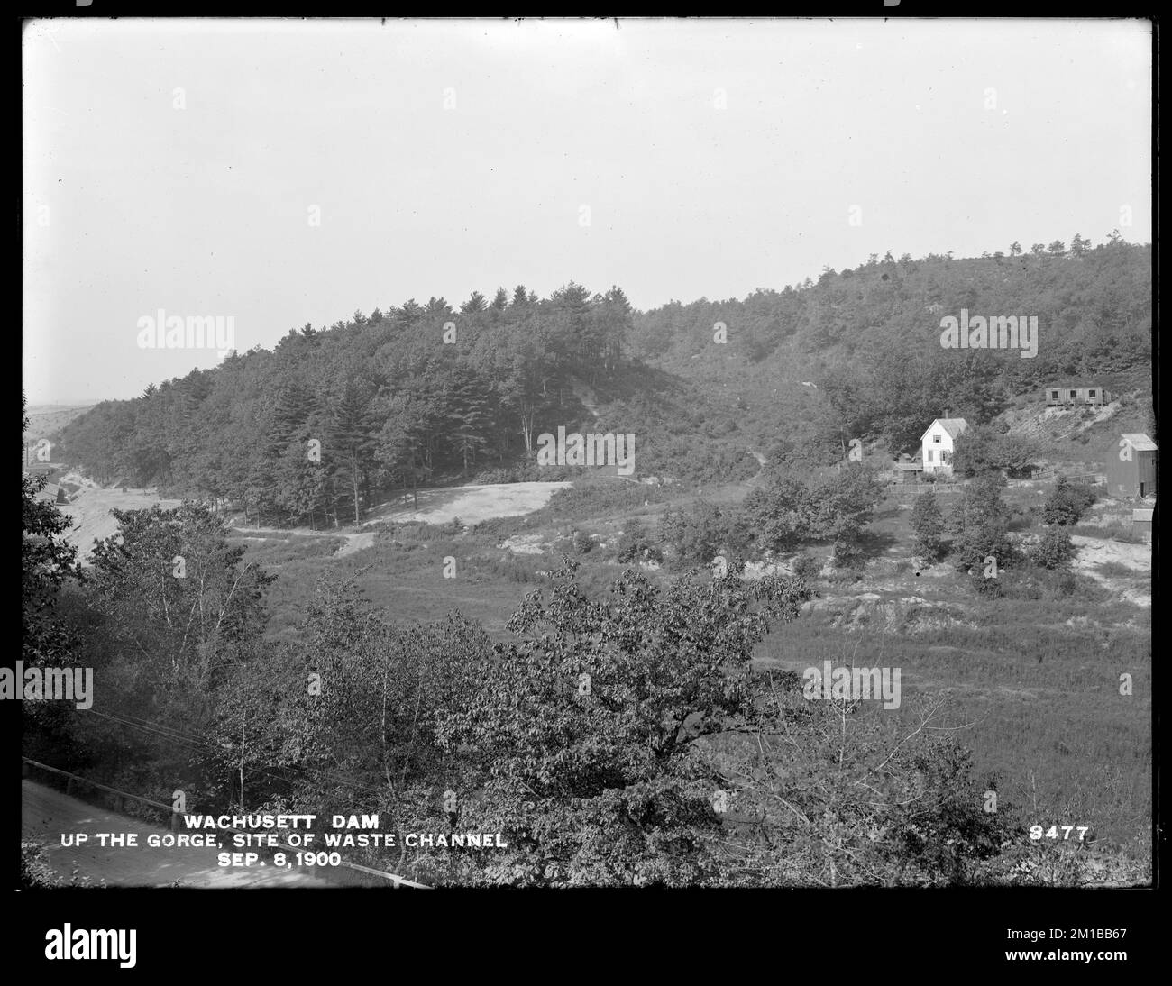 Wachusett Dam, up the gorge, site of waste channel, from the east ...