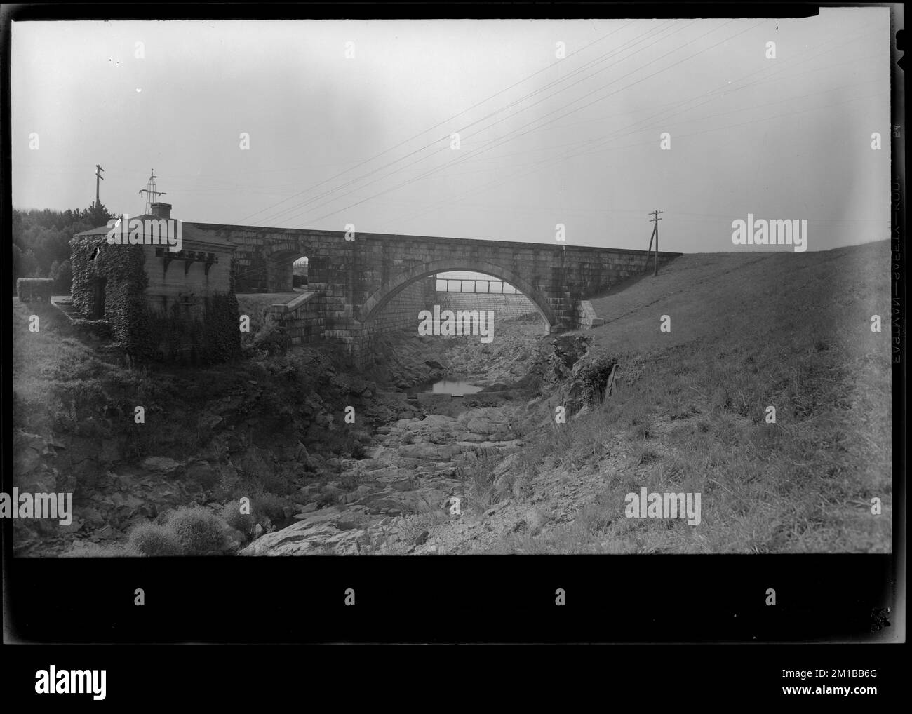Wachusett Dam, upper end of waste channel, Lightning Arrester House ...
