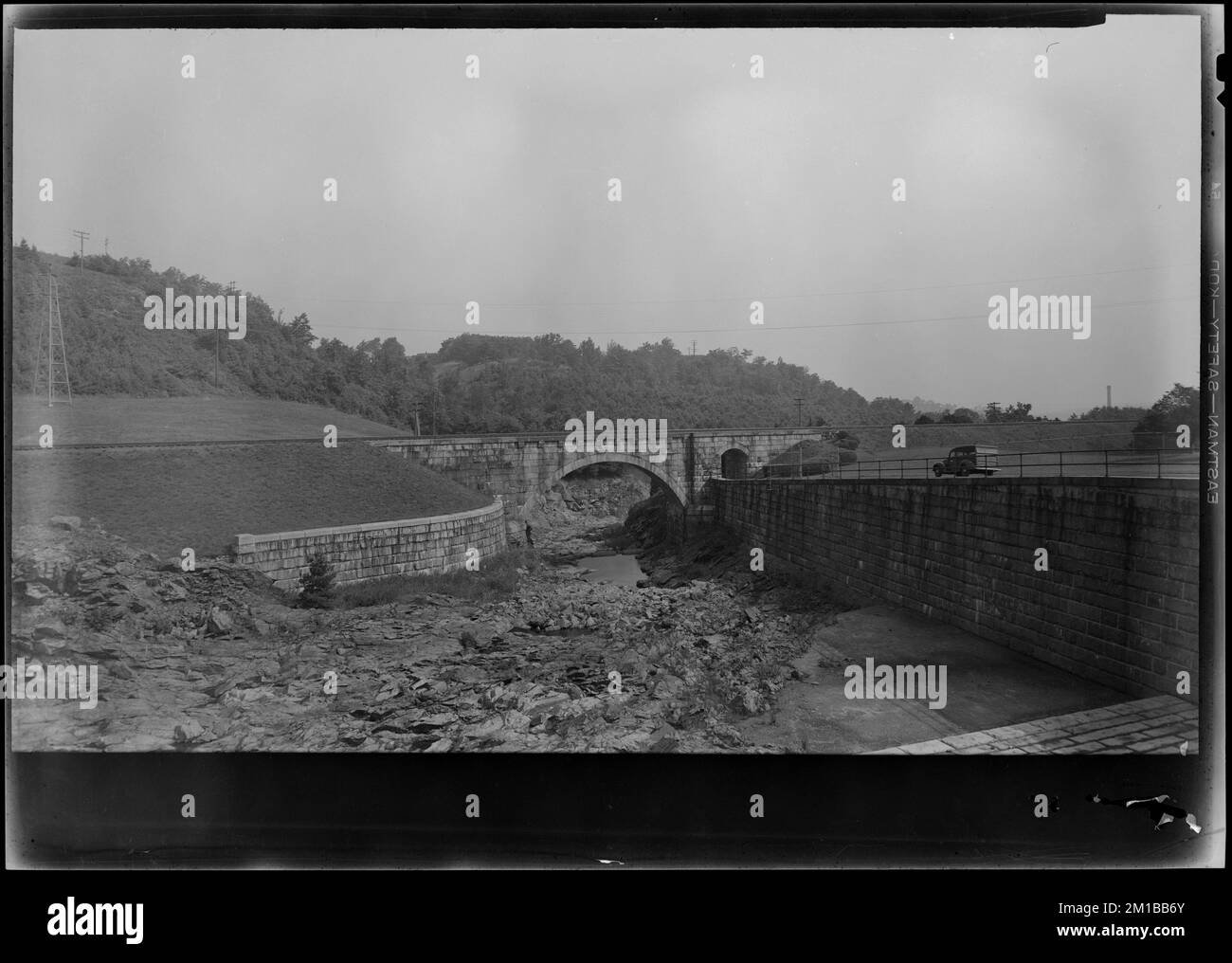 Wachusett Dam, upper end of waste channel, Railroad Bridge, looking ...