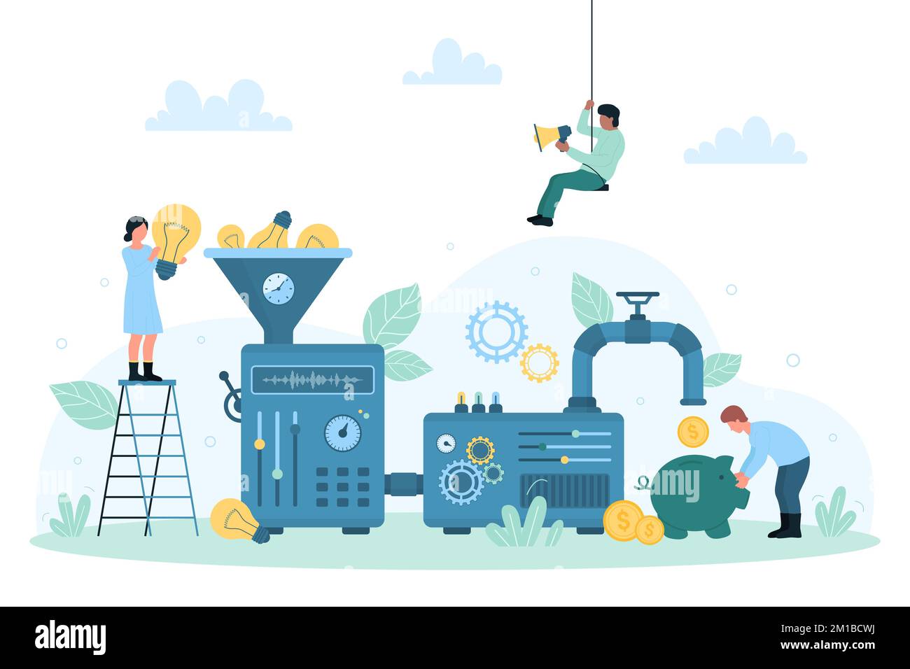 Marketing funnel vector illustration. Cartoon tiny people throwing ...