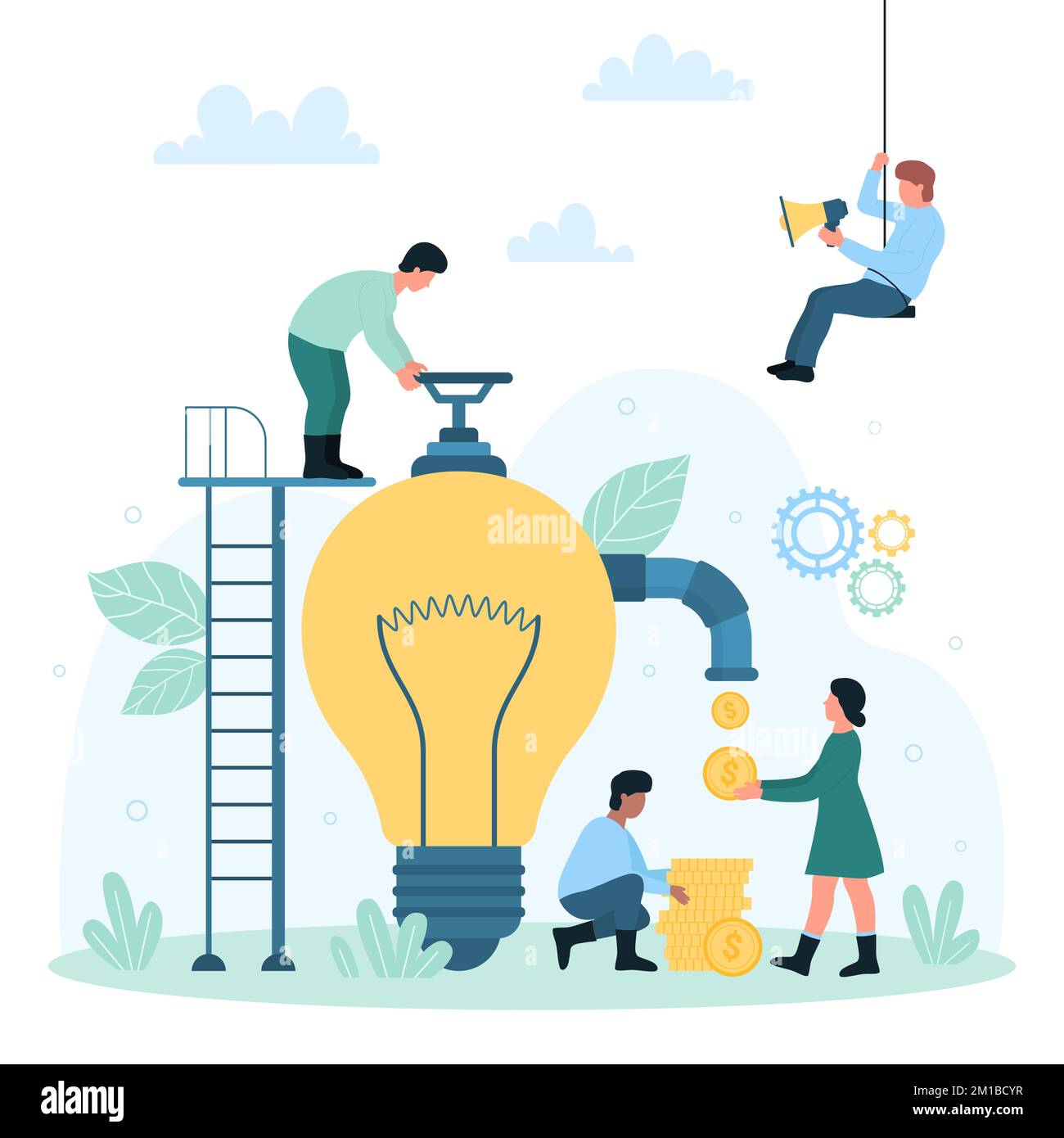 Business idea monetization vector illustration. Cartoon tiny people ...