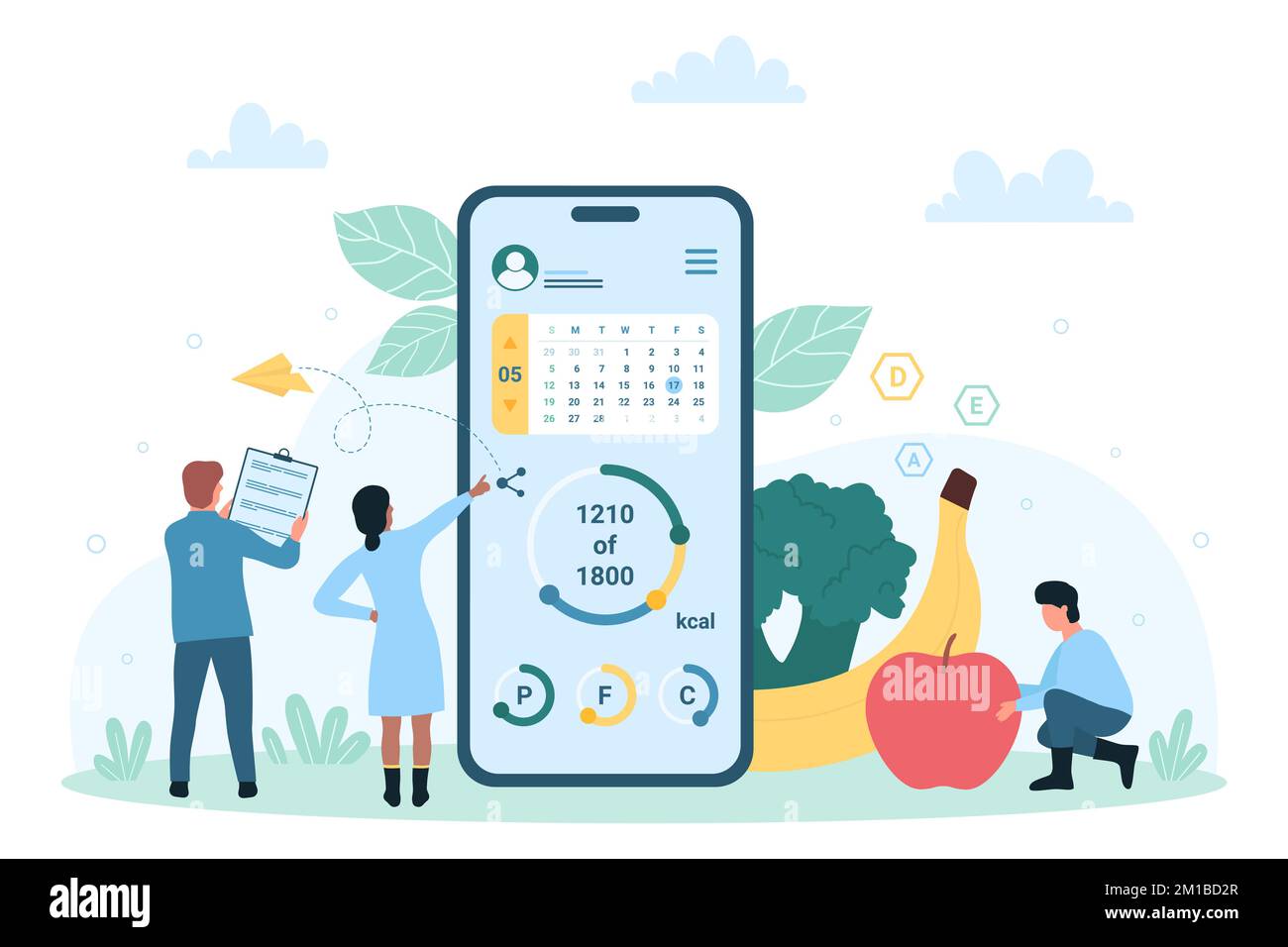 Healthy eating mobile app vector illustration. Cartoon tiny people ... Healthy eating mobile app vector illustration. Cartoon tiny people ...