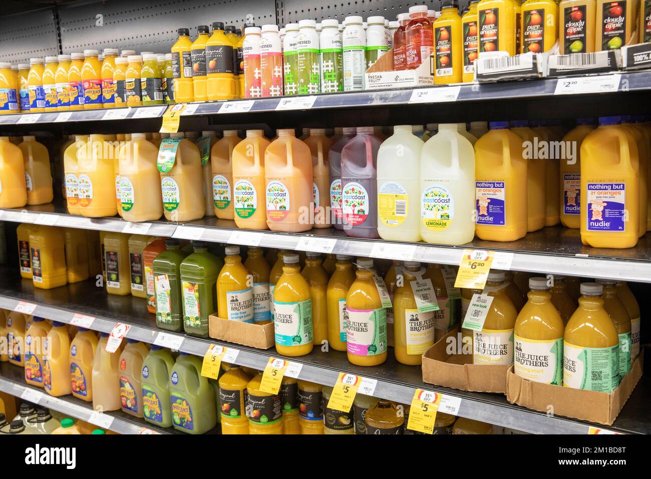 Selection of fresh juices for sale in an Australian supermarket in ...
