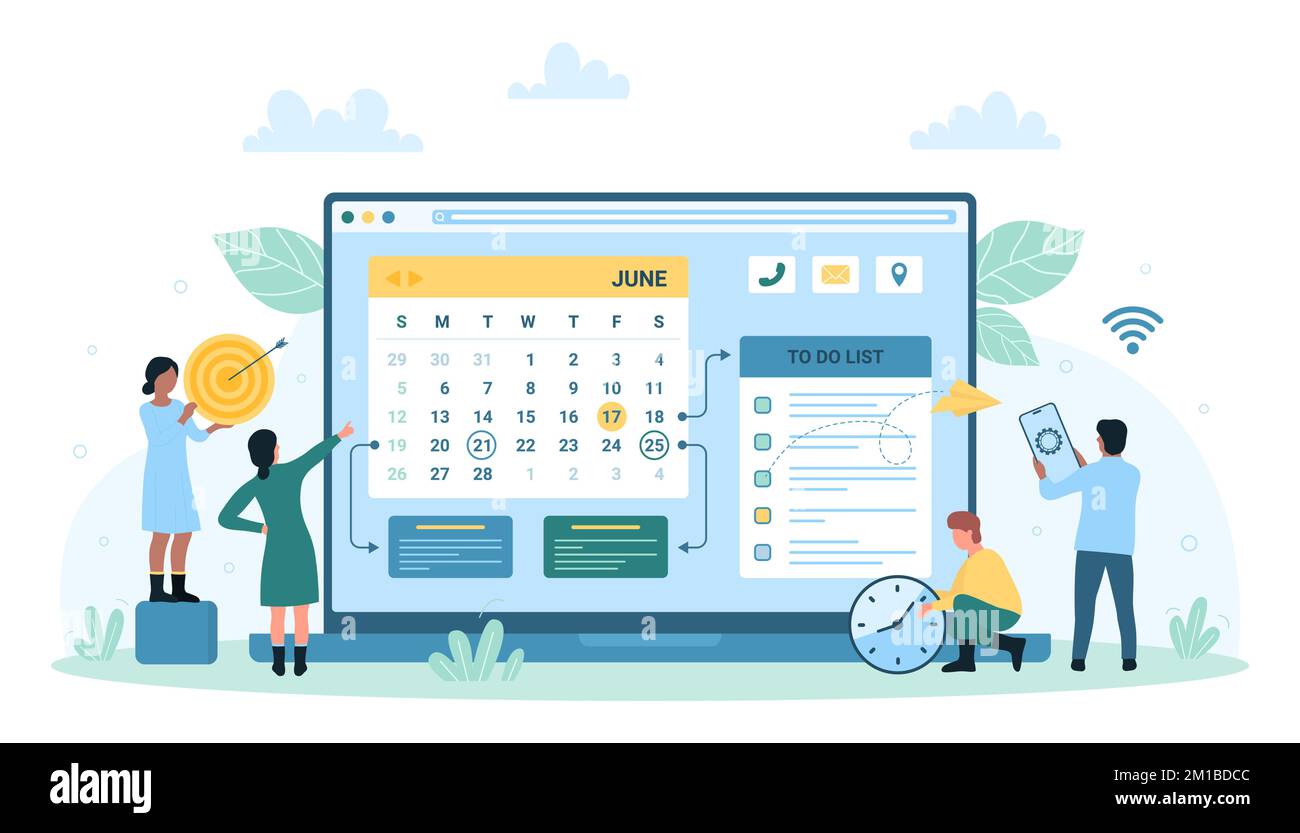 Effective time management vector illustration. Cartoon tiny people work ...